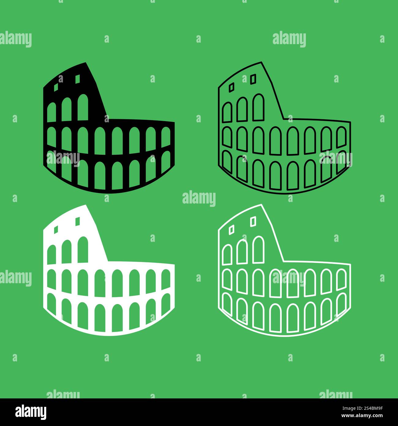 Coliseum icon Black and white color set . Coliseum icon . Black and ...