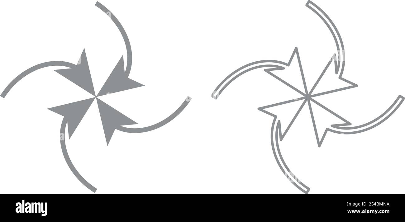 Four arrows in loop in center icon. Grey set .. Four arrows in loop in ...