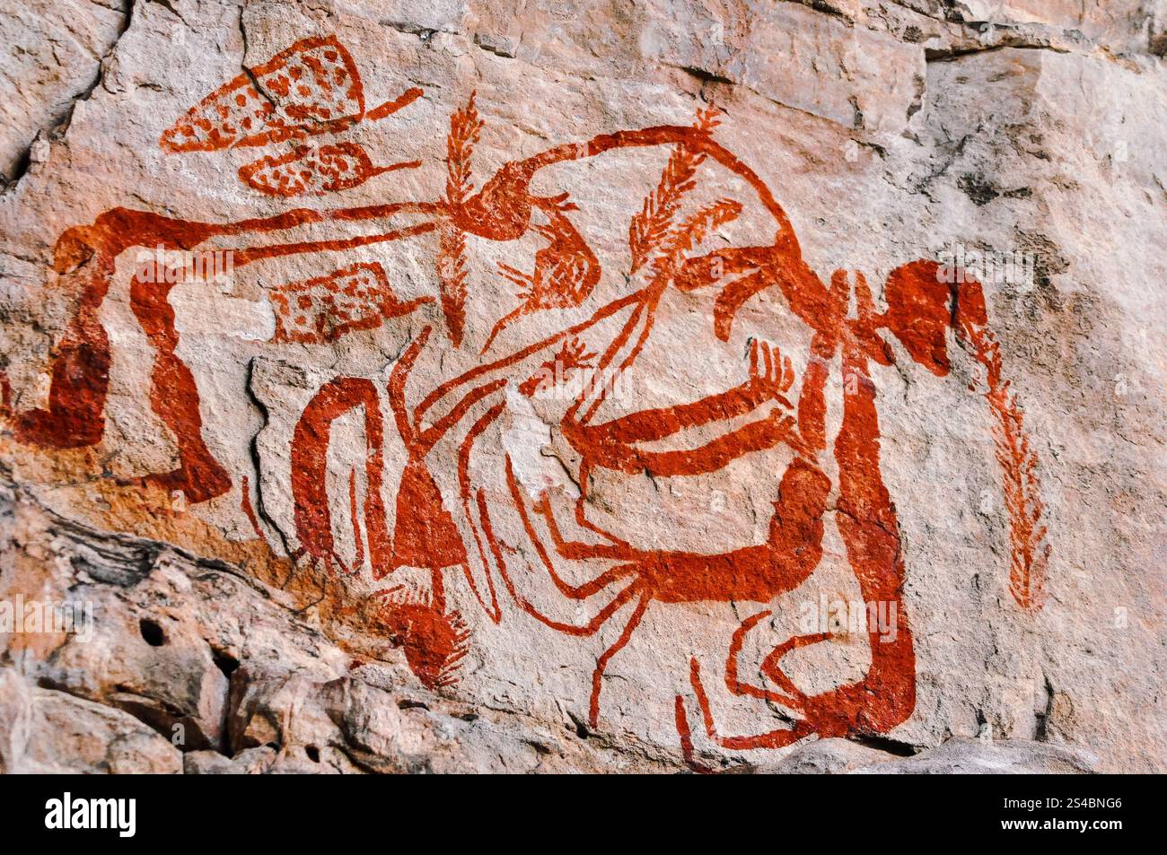Detailed depiction of ancient rock art showcasing human figures and ...