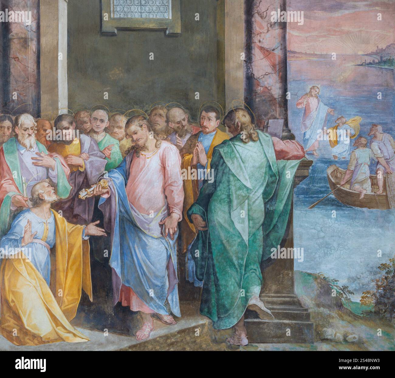 PERUGIA, ITALY - MAY 18, 2024: The fresco ‘Feed my sheep’ - Jesus give ...