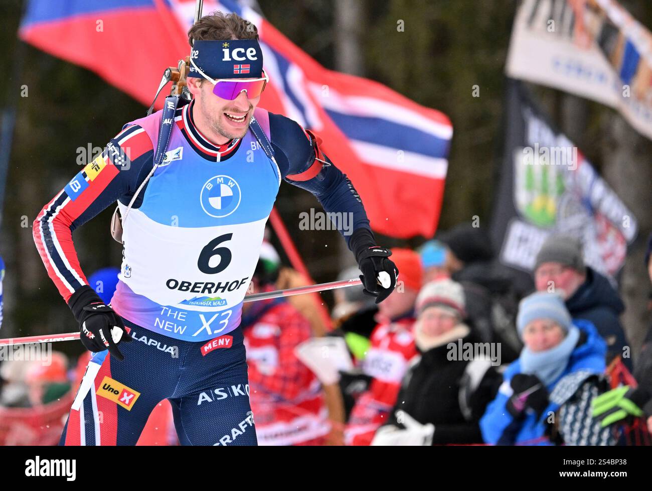 Sturla Holm Laegreid from Norway in action during the men's Biathlon ...