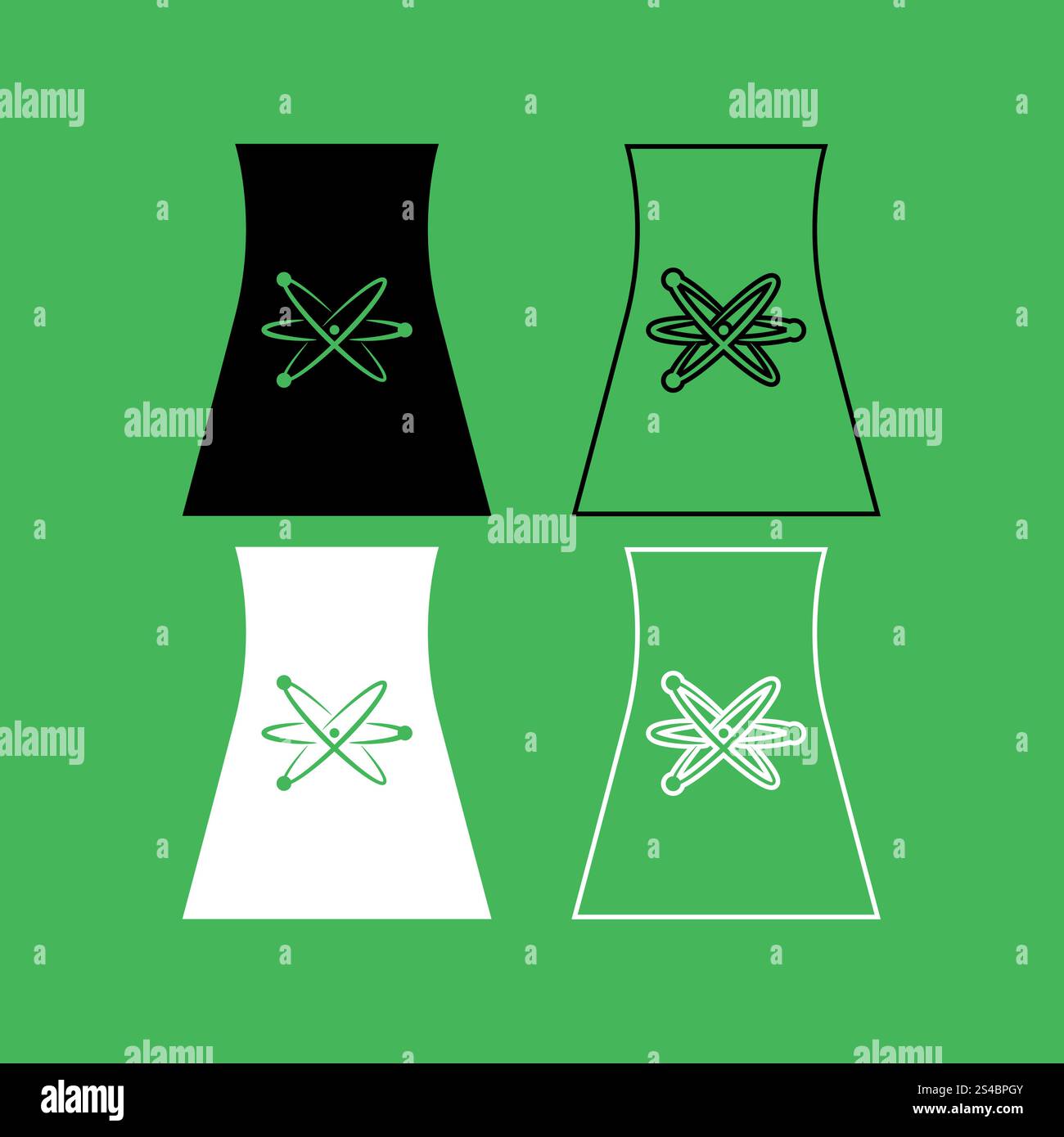 Cooling tower of nuclear power plant icon Black and white color set ...