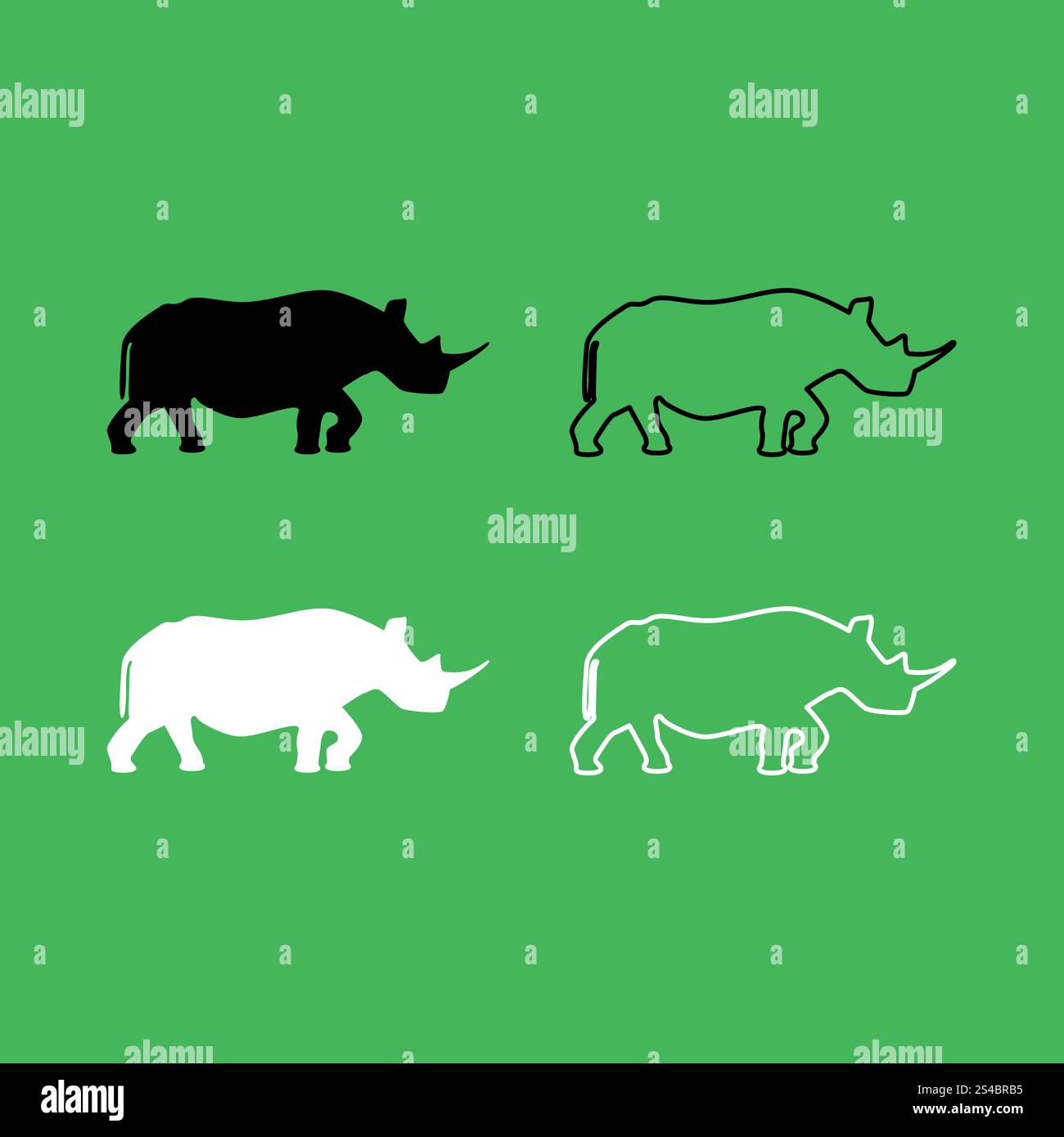Rhinoceros icon Black and white color set . Rhinoceros icon . Black and ...