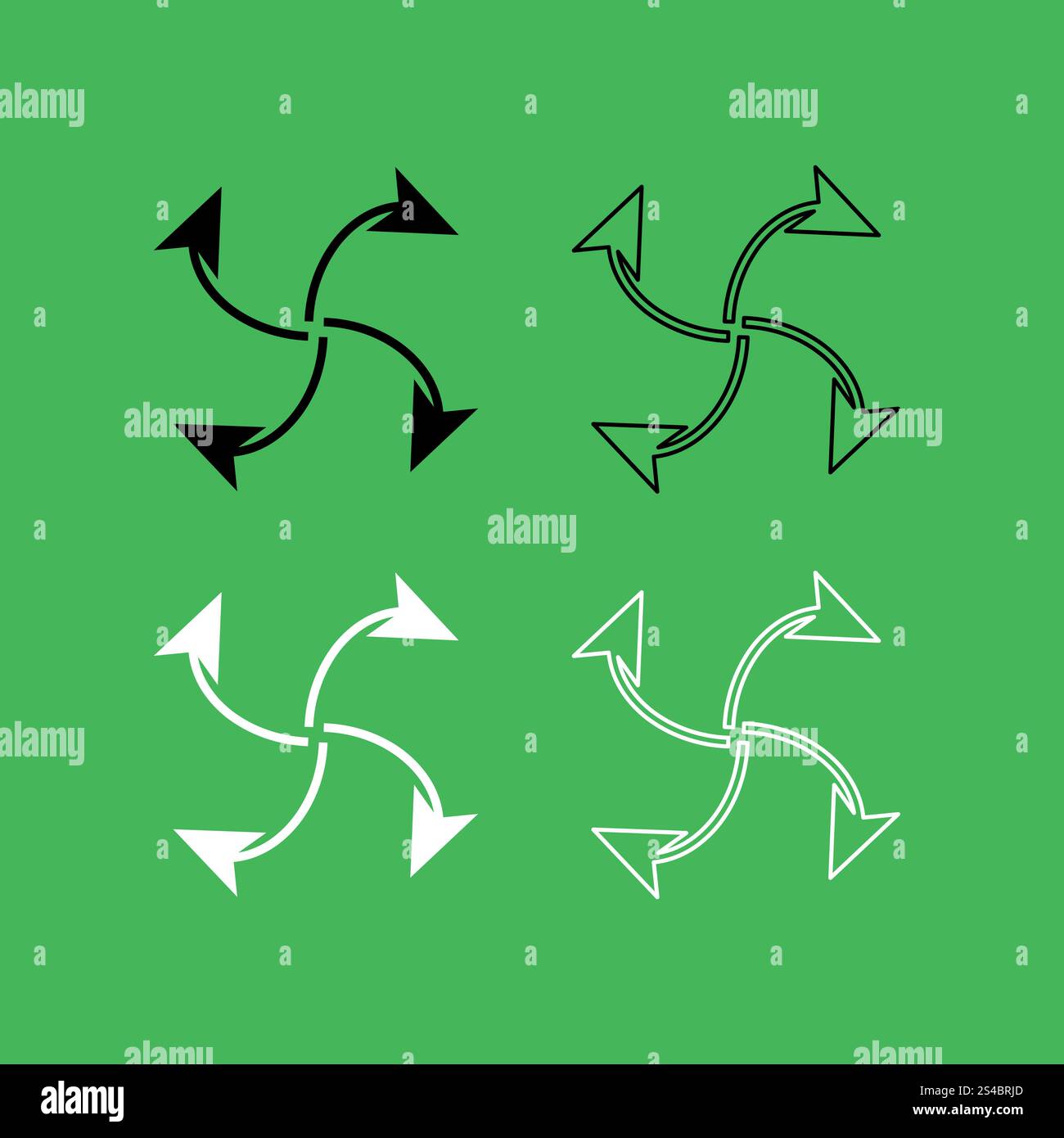 Four arrows in loop from center icon Black and white color set . Four ...