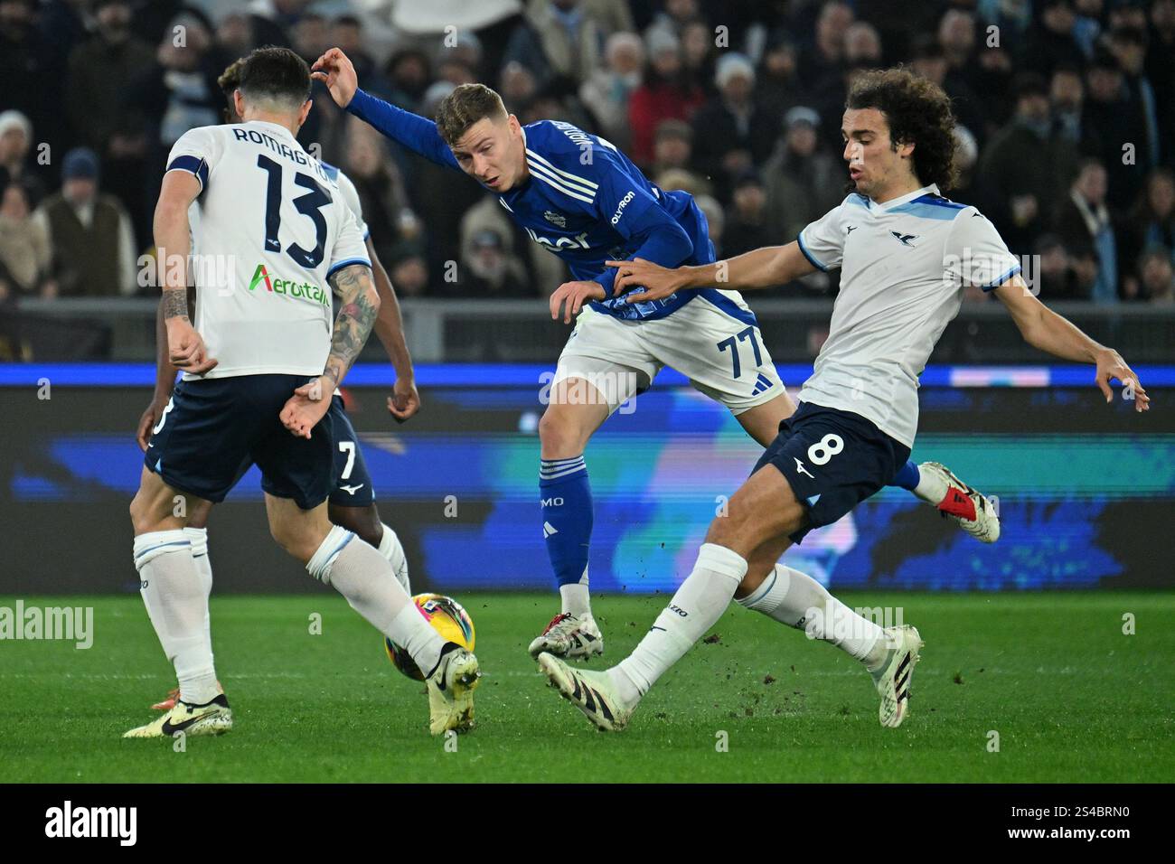 Rome, Lazio. 10th Jan, 2025. Alessio Romagnoli of SS Lazio, Ignace Van Der Brempt of Como ...