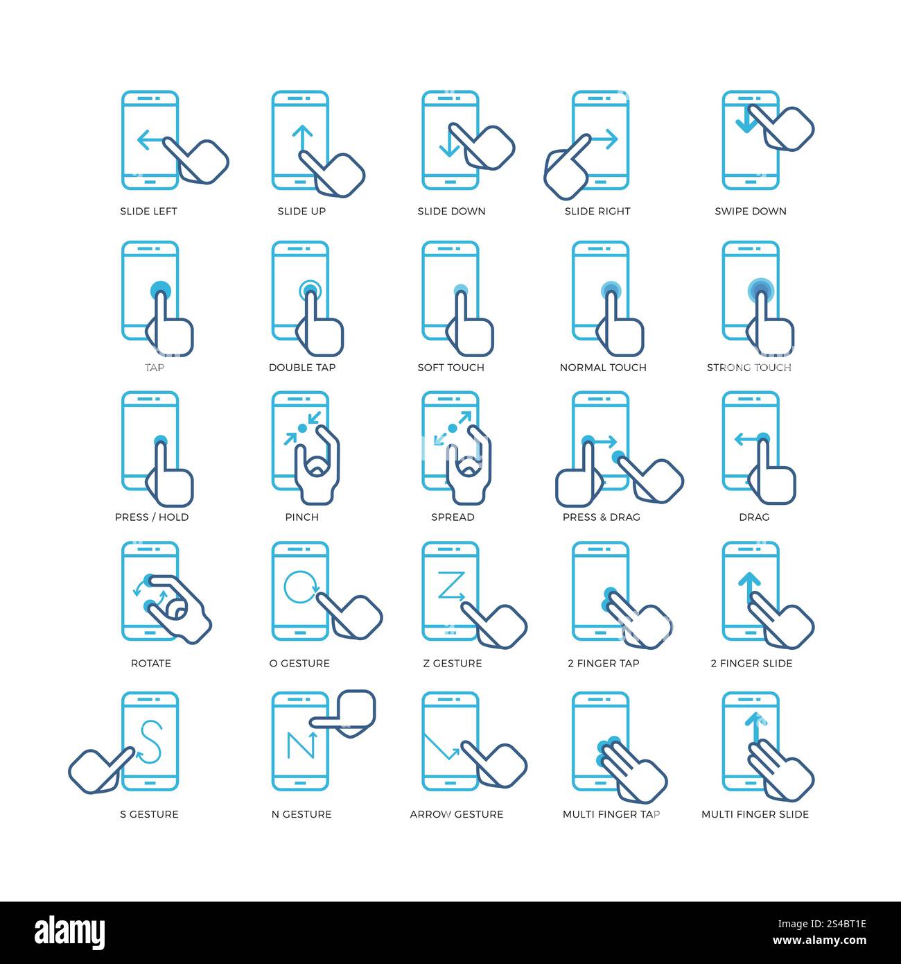 Touch screen hand gestures for smartphones outline icons set. Touch screen hand gestures for ...