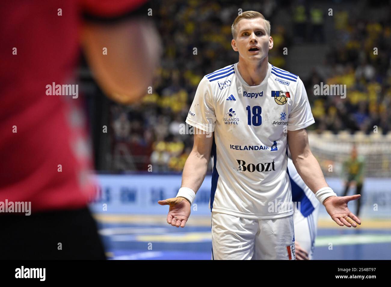 MALMÖ, SWEDEN 20250111Iceland's Ellidi Snaer Vidarsson reacts during a friendly handball match ...