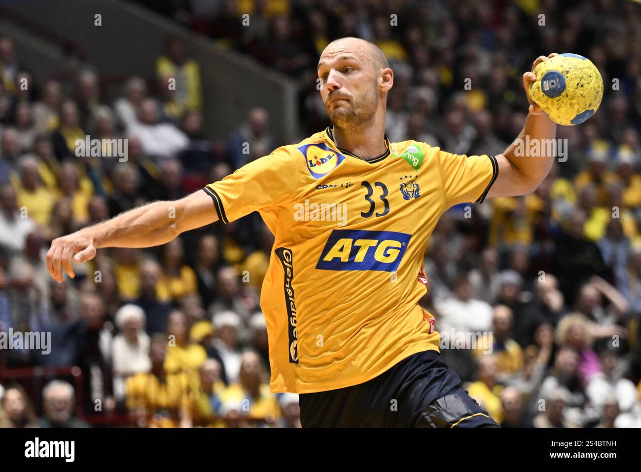 MALMÖ, SWEDEN 20250111Sweden's Lukas Sandell scores a goal during a ...