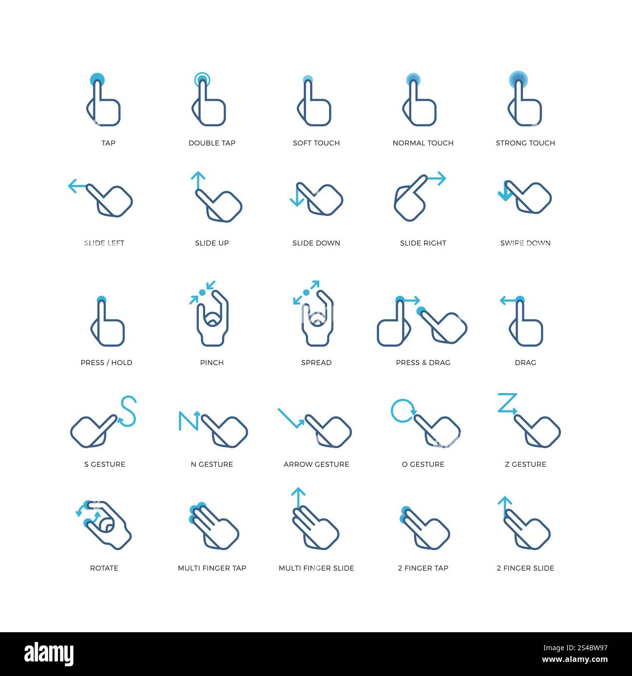 Touch gestures vector icons. Touch gestures vector icons. Gesture press finger, gesture touch ...