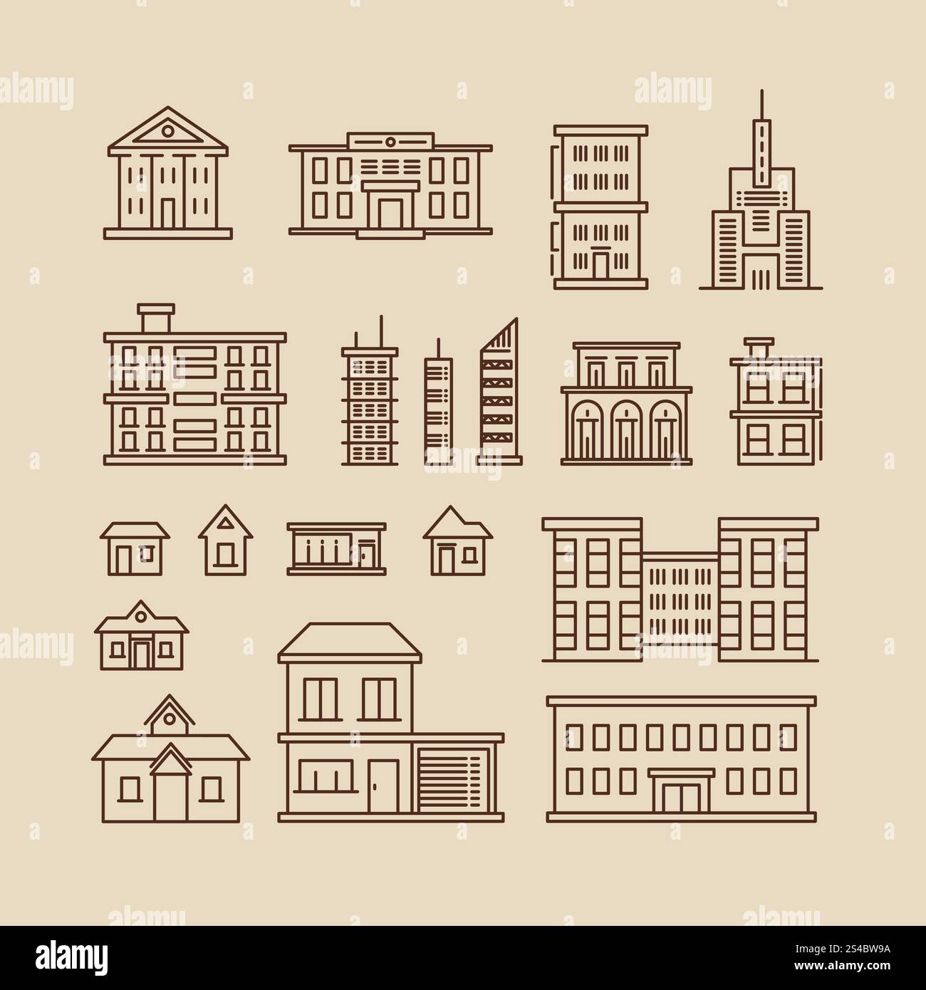 Buildings line thin vector icons. Buildings line thin vector icons ...
