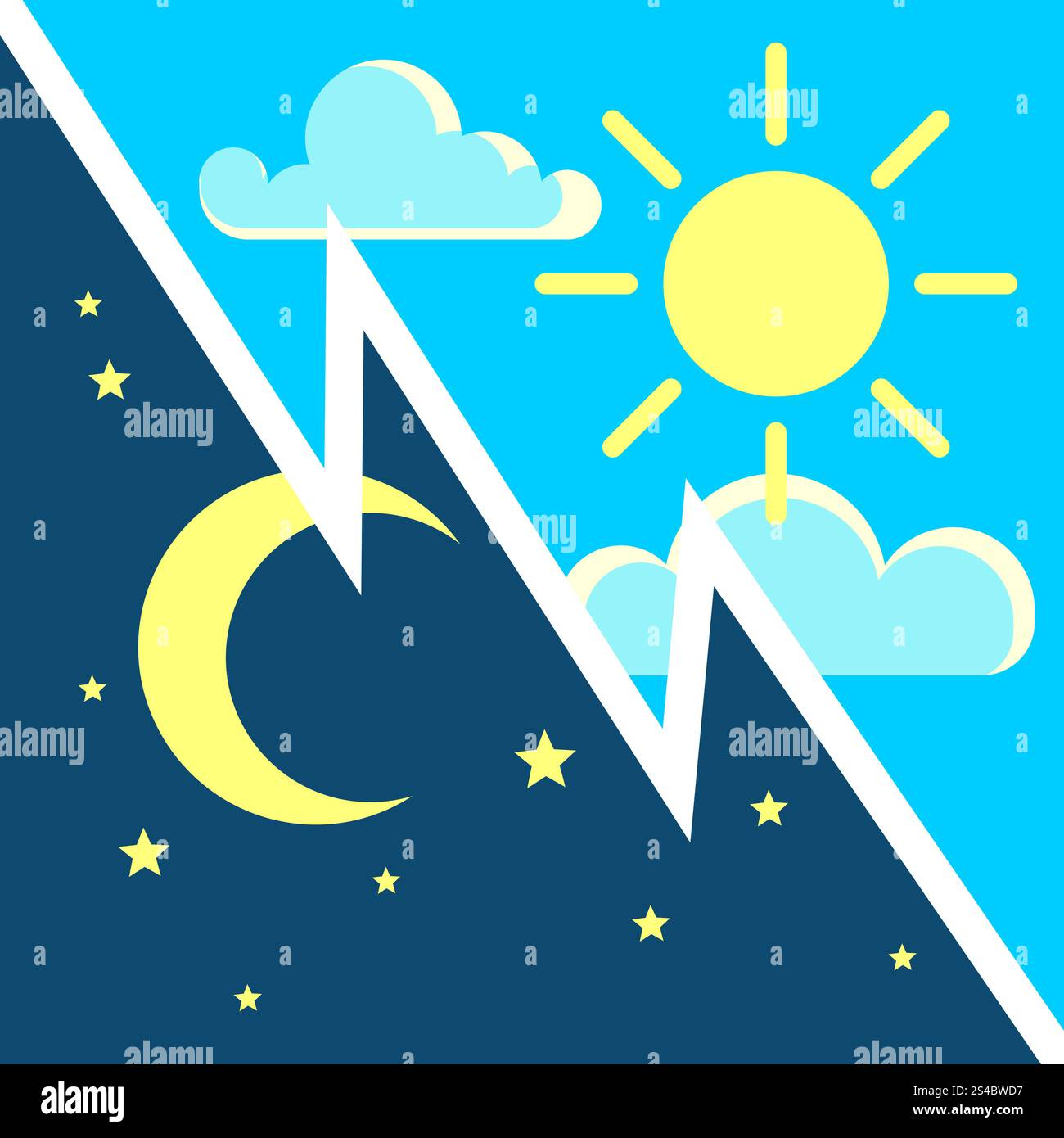 Day and night vector contrast concept with sun moon flat icons. Day and ...