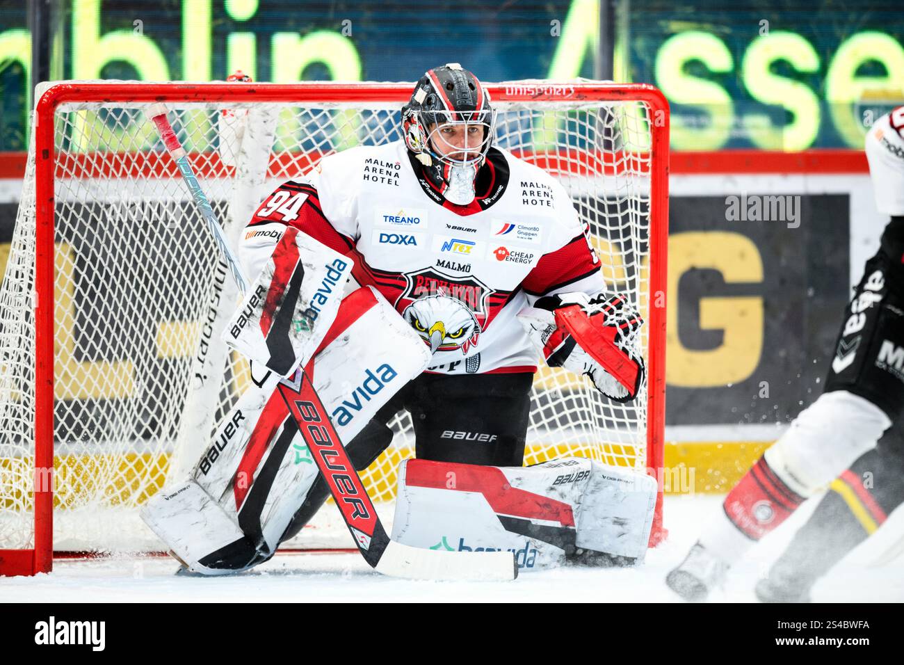 250111 Malmö Redhawks målvakt Marek Langhamer under ishockeymatchen i SHL mellan Brynäs och ...