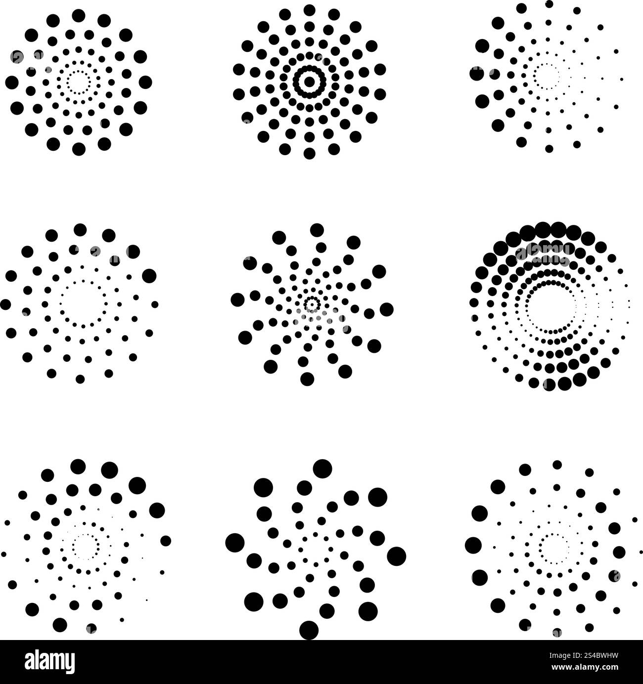 Abstract dotted spirals vector set. Abstract dotted spirals vector set. Dotted whirlpool spiral ...