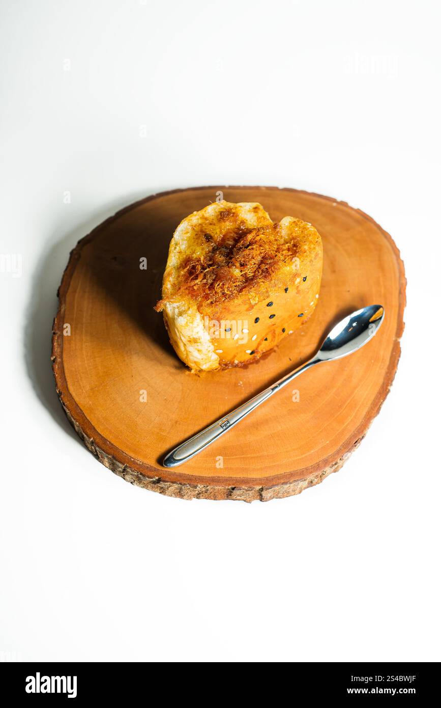 a slice of breakfast cake that contains many calories, photographed in ...