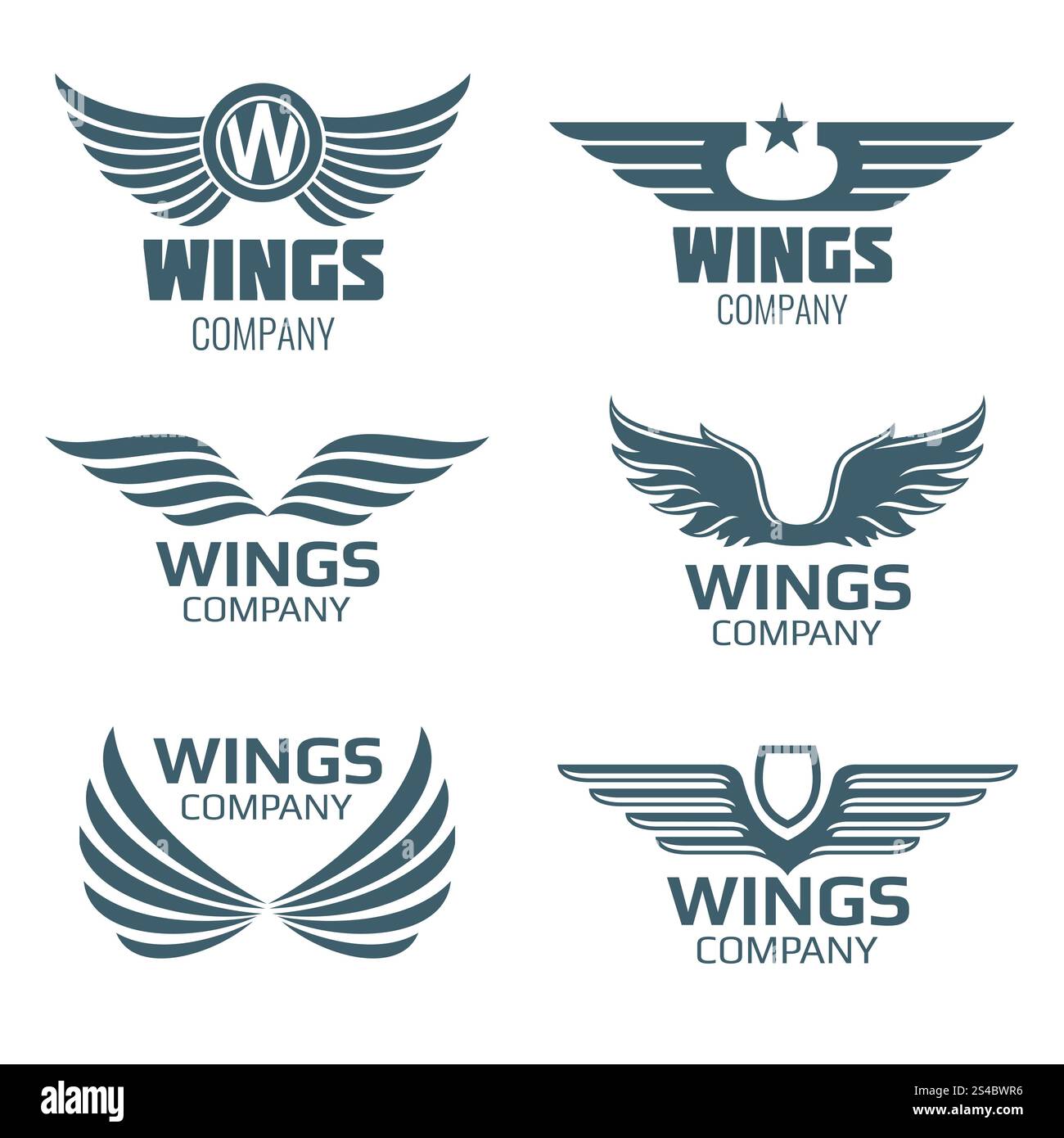 Vector wings logo set. Vector wings logo set. Winged logo company and icon wing flying, eagle ...