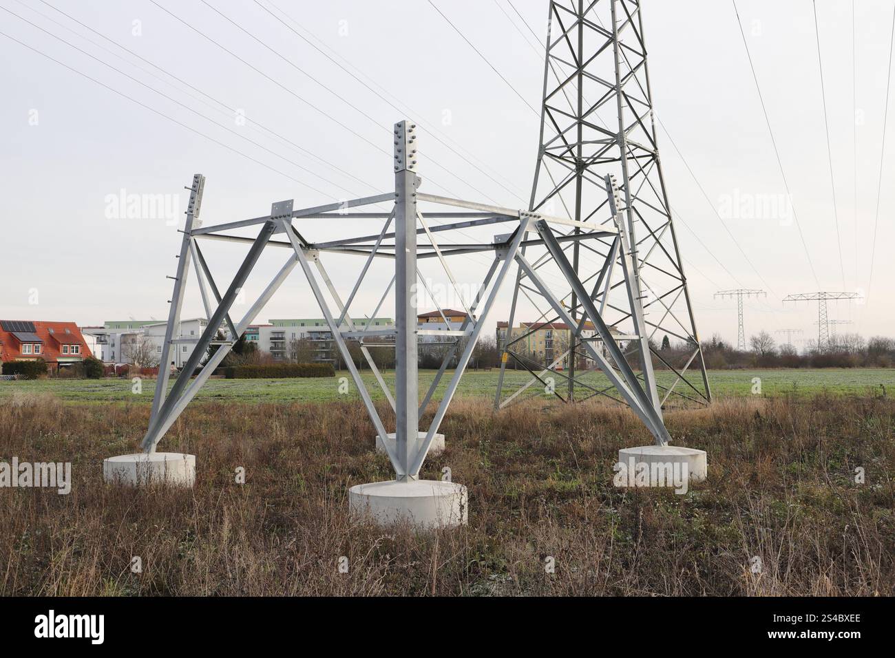 a new high-voltage pylon is being built Stock Photo - Alamy