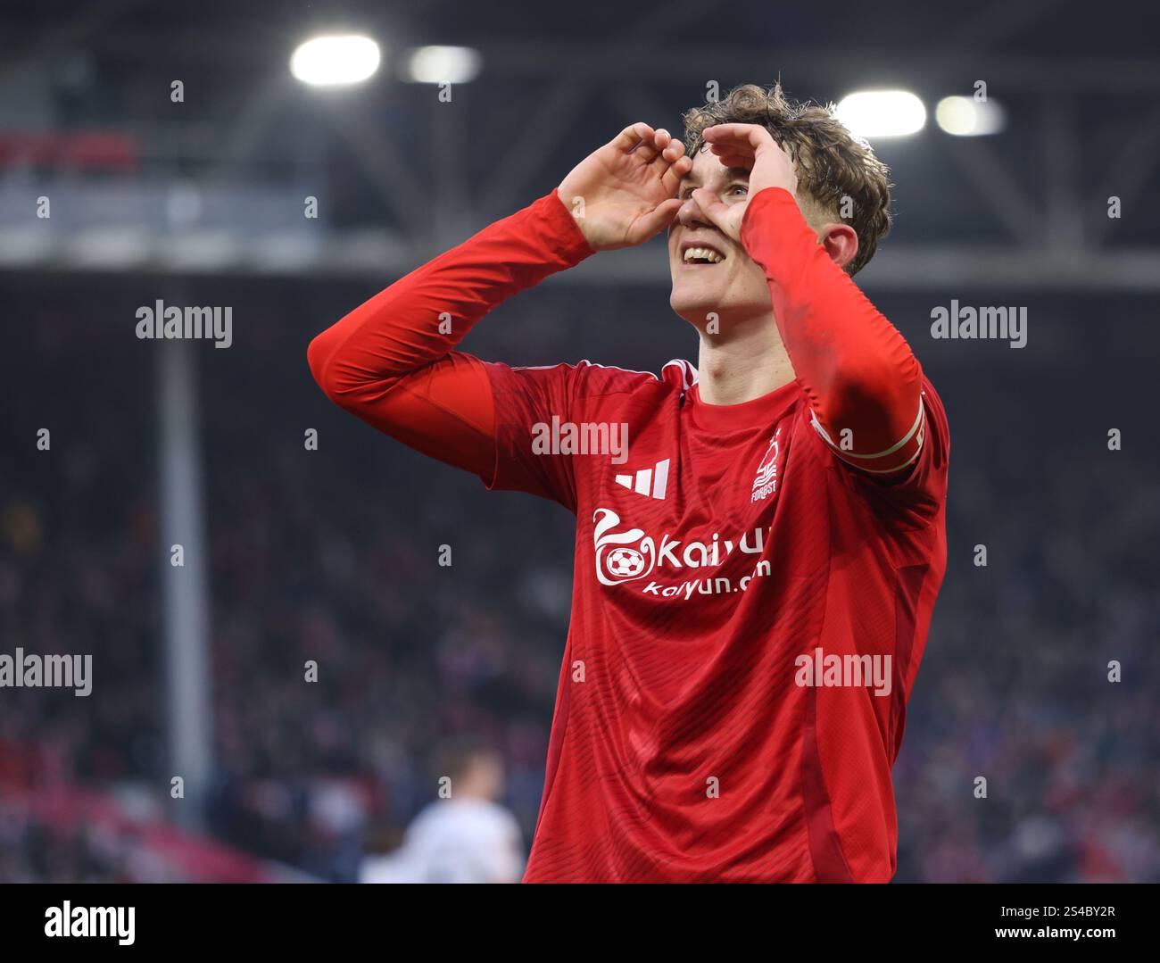 Nottingham, UK. 11th Jan, 2025. Ryan Yates (NF) celebrates scoring the ...