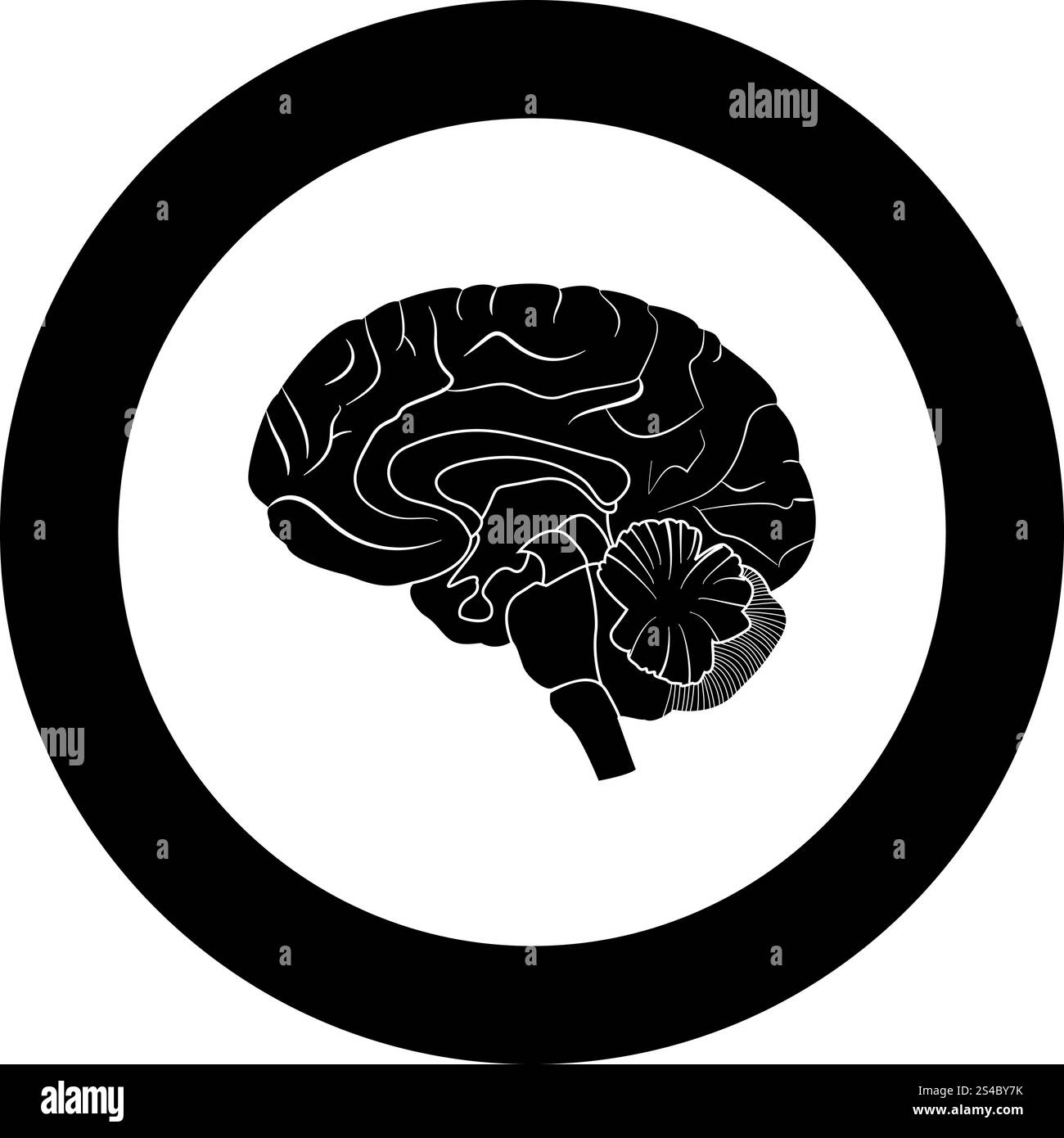 Brain black icon in circle vector illustration isolated Stock Vector ...