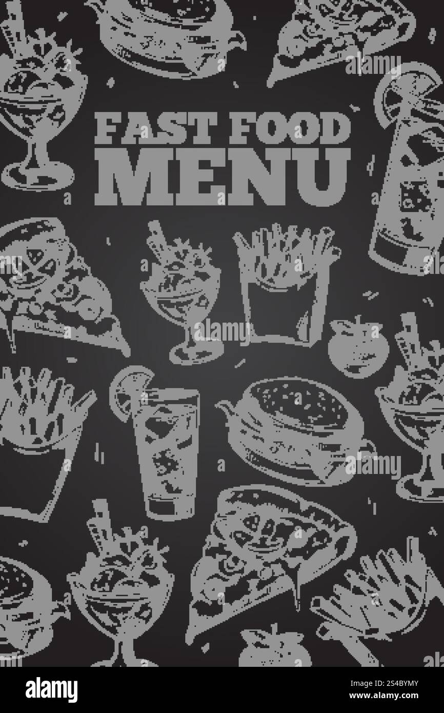 Hand drawn vector fast food on chalkboard in vintage style elements for ...