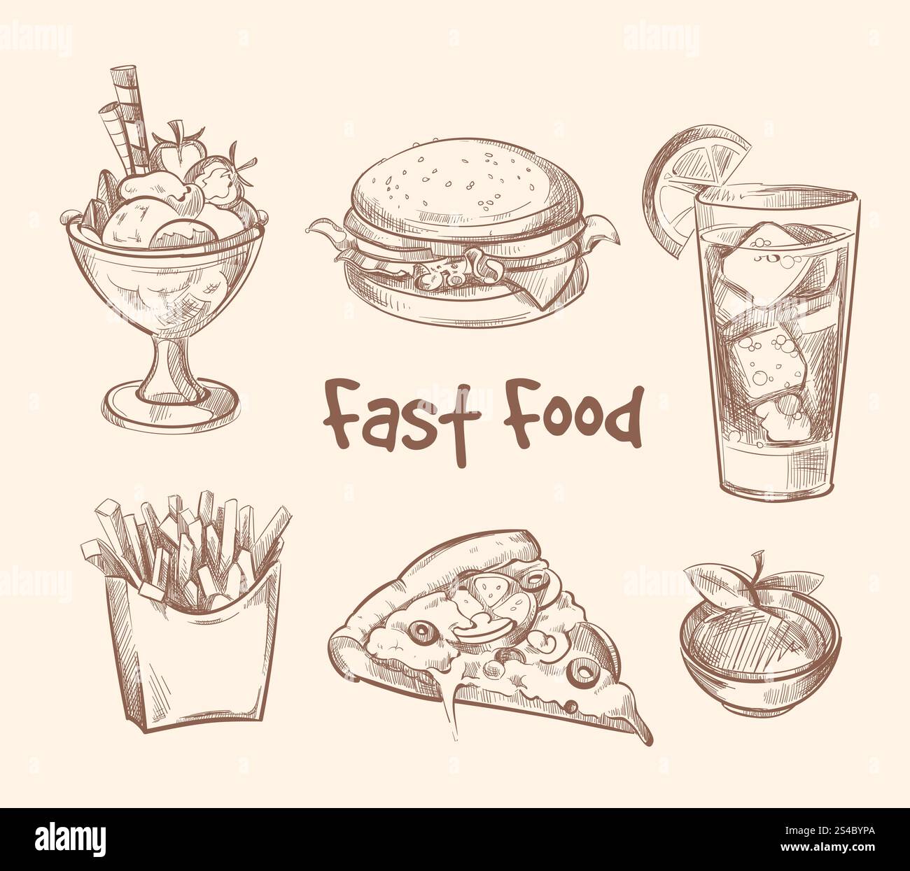 Fast food vector set in hand drawn sketch style. Fast food vector set ...