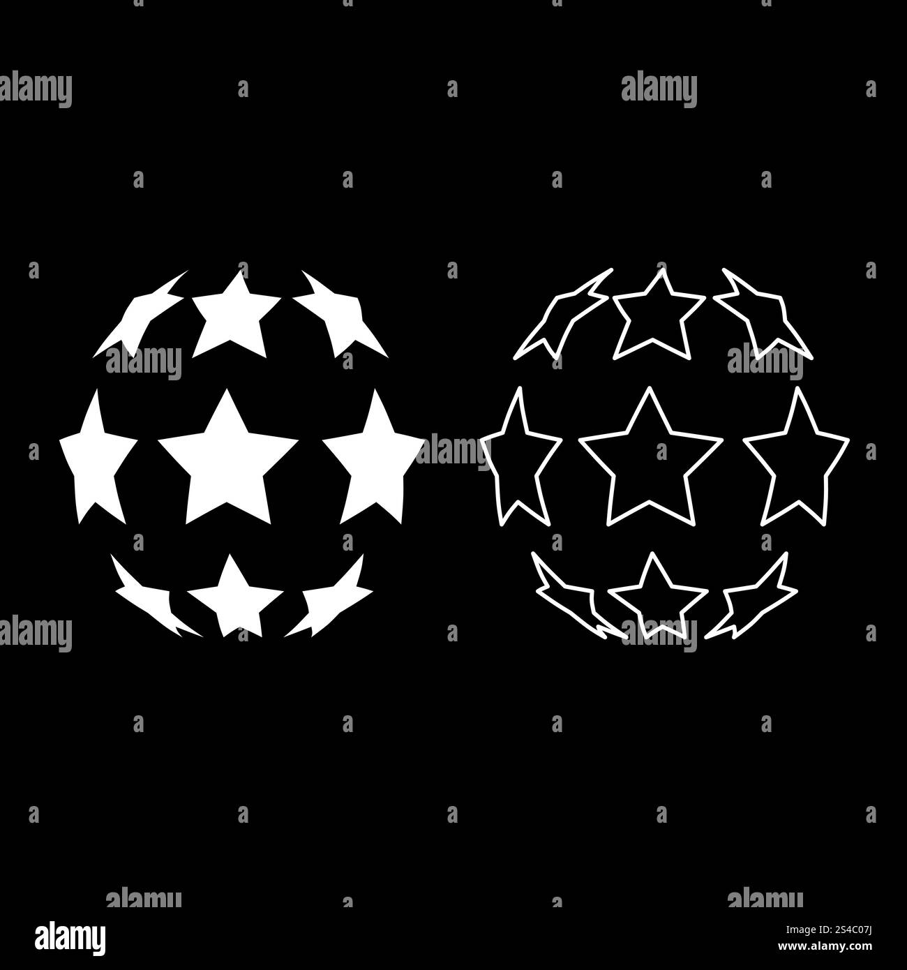 Stars in shape of soccer ball icon set white color vector illustration ...