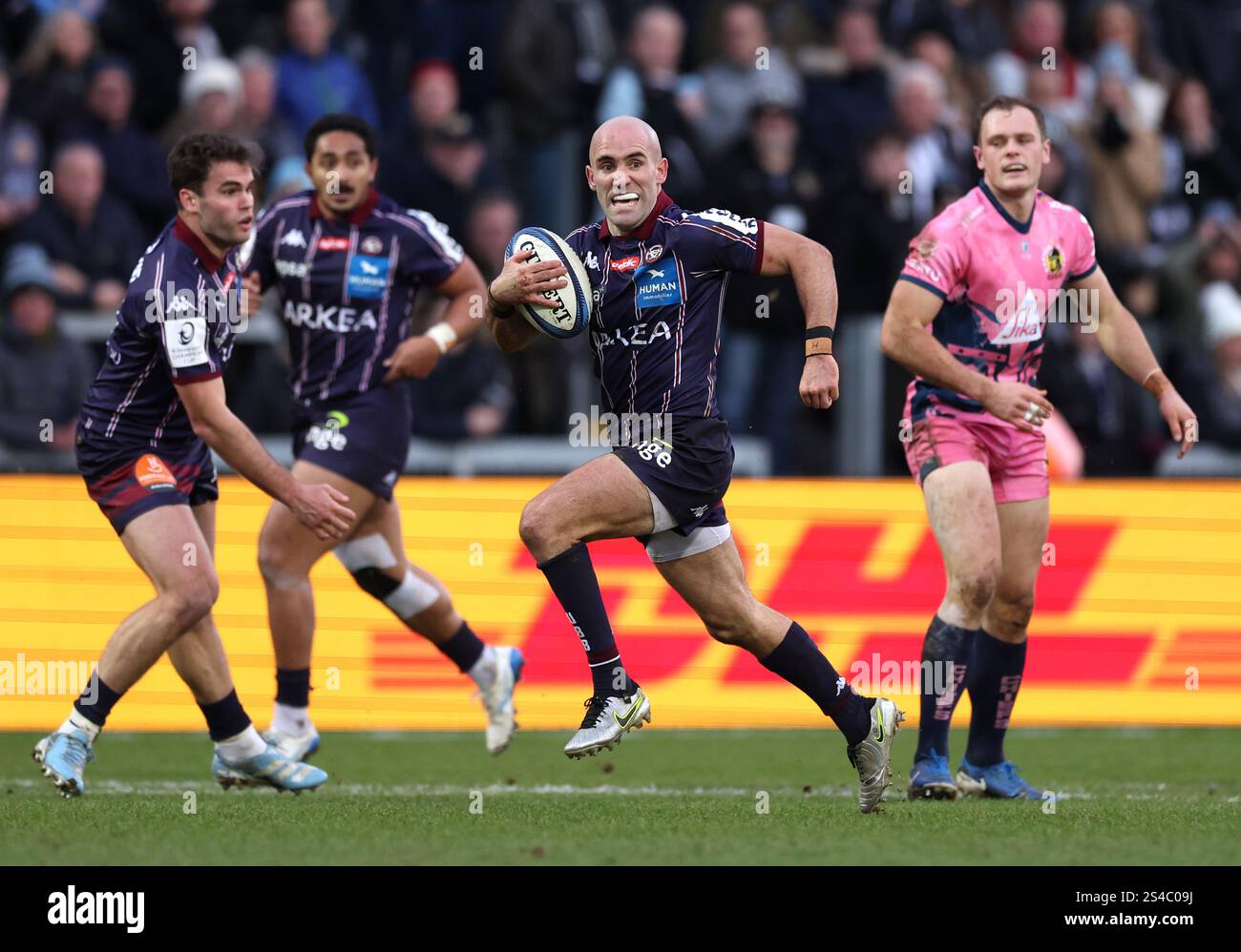 Bordeaux Begles' Maxime Lucu scores their side's third try of the game ...