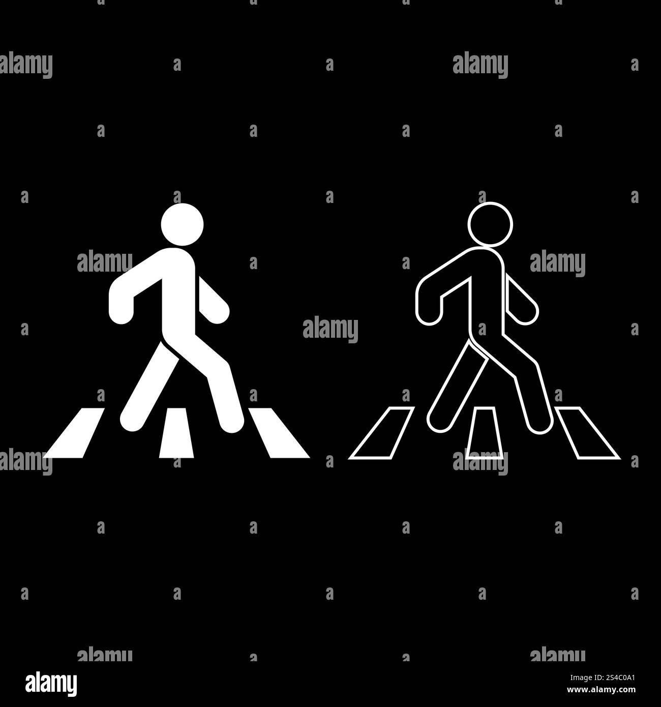 Pedestrian on zebra crossing icon set white color vector illustration ...