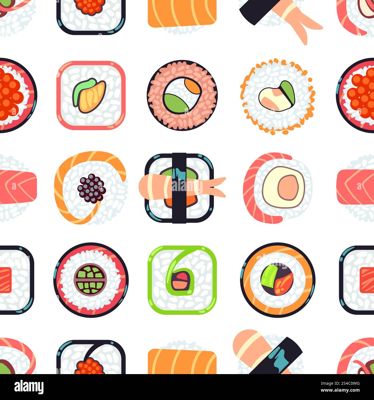 Japanese food sushi vector seamless pattern. Japanese food sushi vector ...