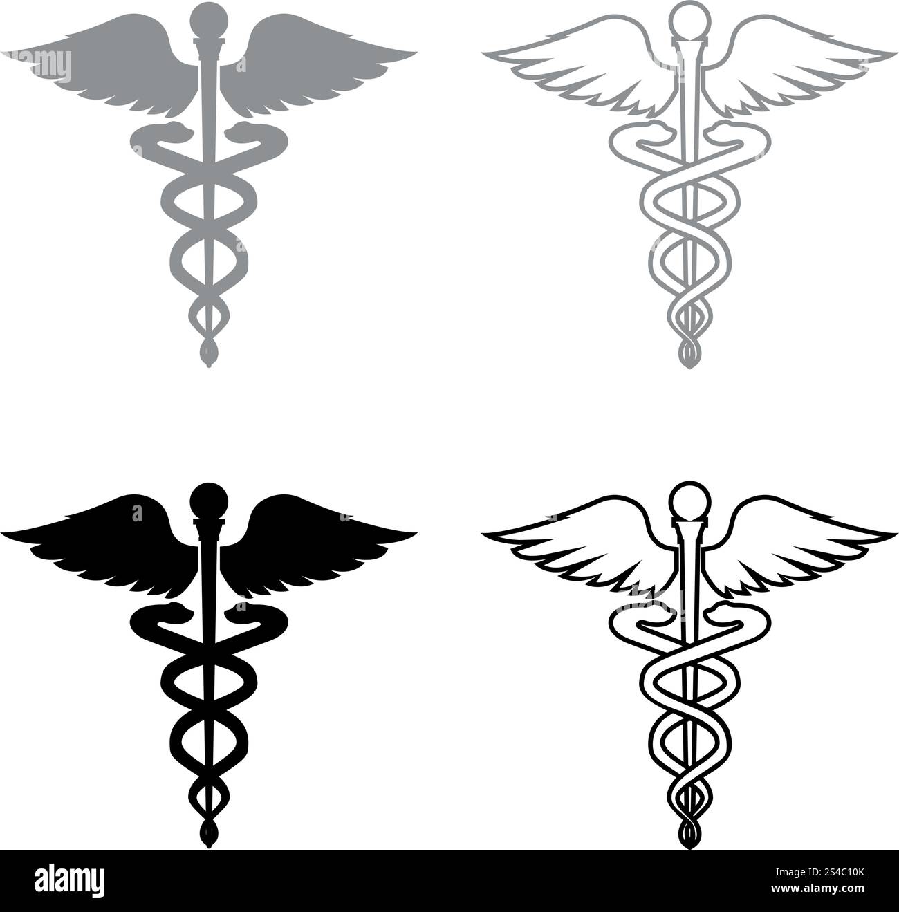 Caduceus health symbol Asclepius’s Wand icon set grey black color ...
