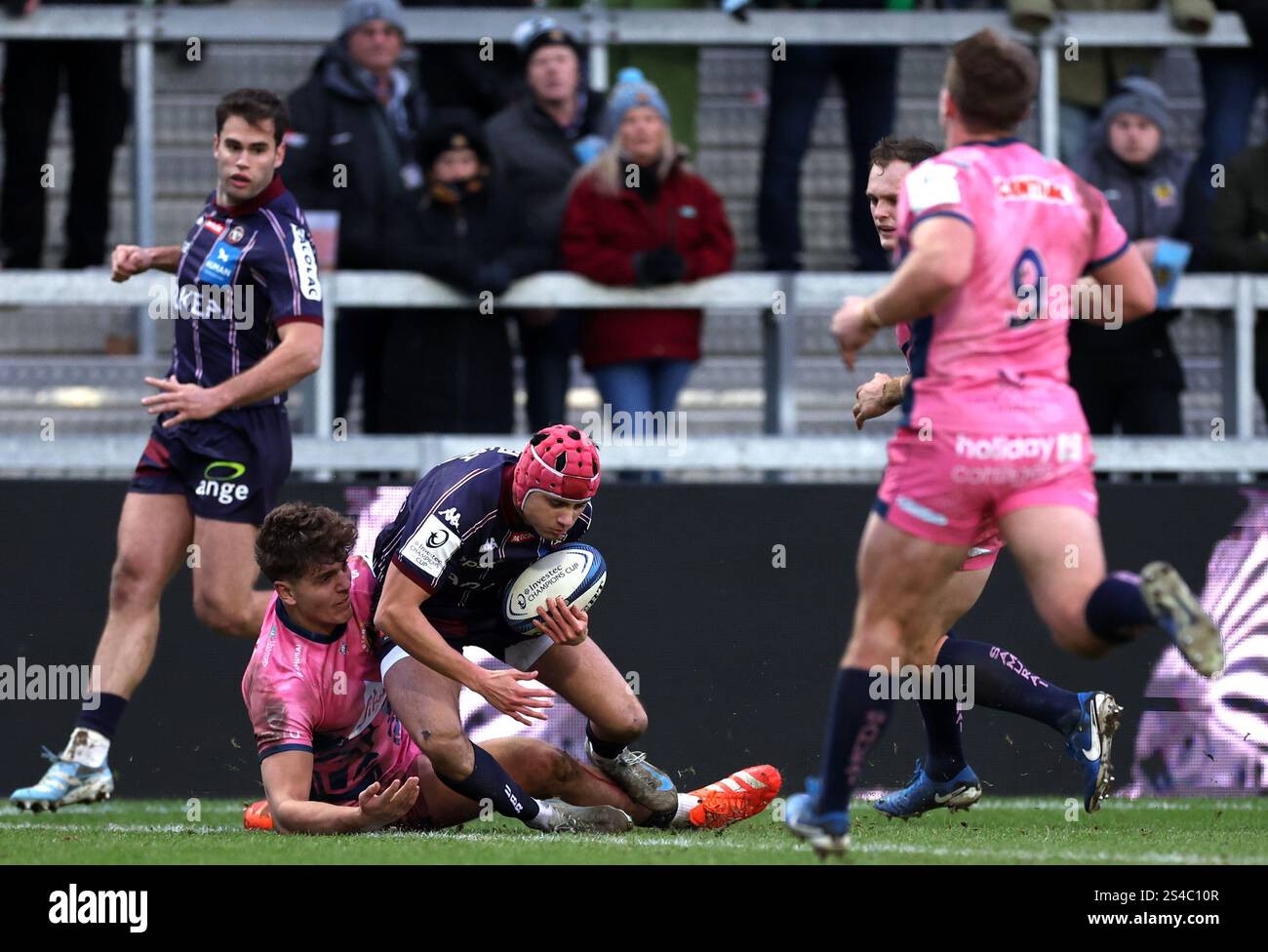 Bordeaux Begles' Louis Bielle Biarrey scores their side's fourth try of ...