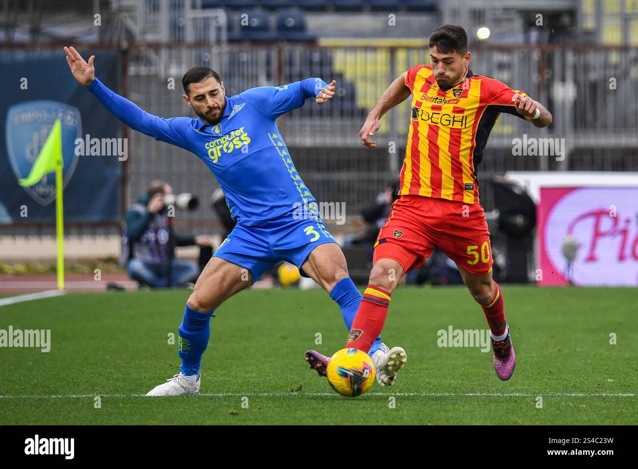 Empoli, Italy. 11th Jan, 2025. Santiago Pierotti (Lecce) hampered by ...