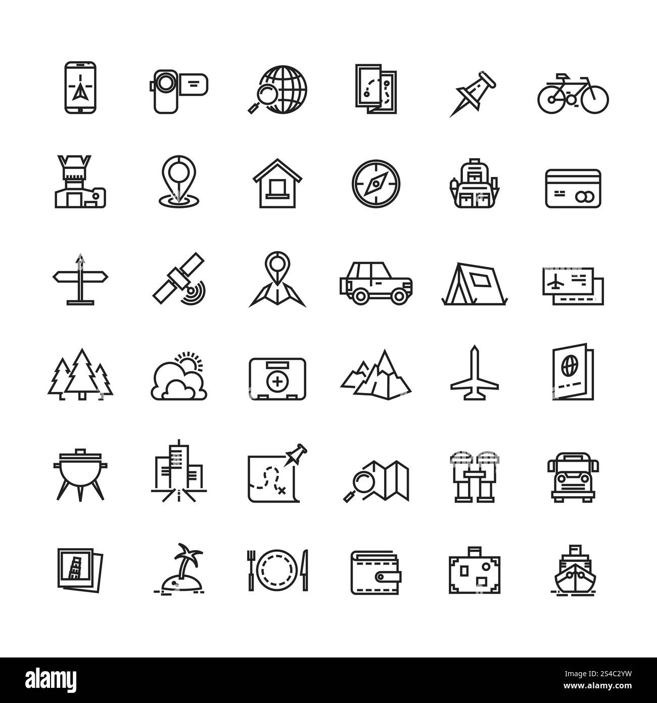 Tourism, transportation and traveling line vector icons. Tourism ...
