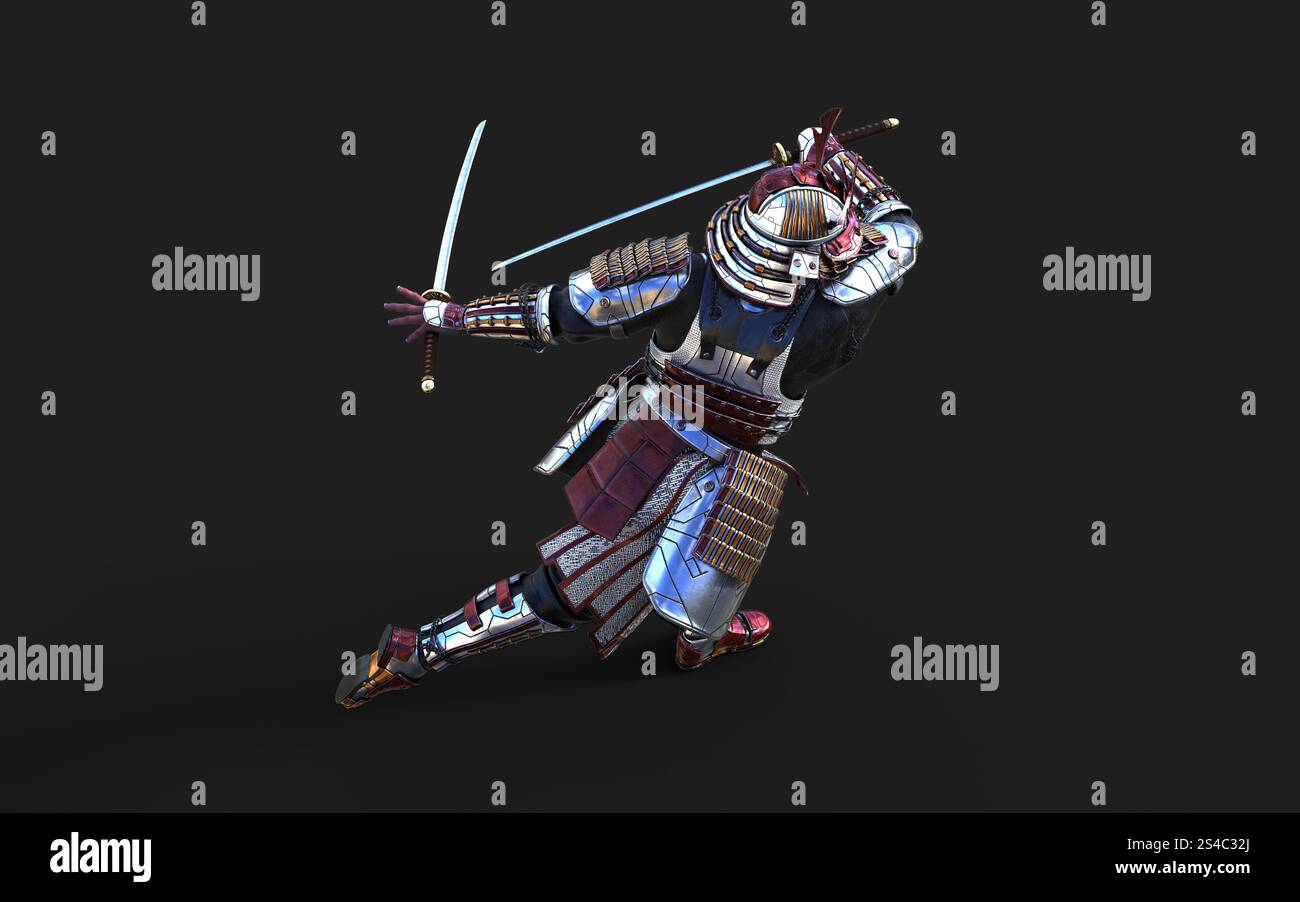 3d Illustration of a samurai wearing Red armor holding a katana sword ...