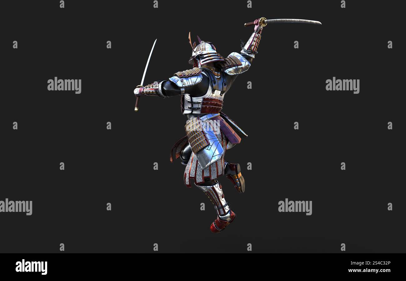 3d Illustration of a samurai wearing Red armor holding a katana sword ...