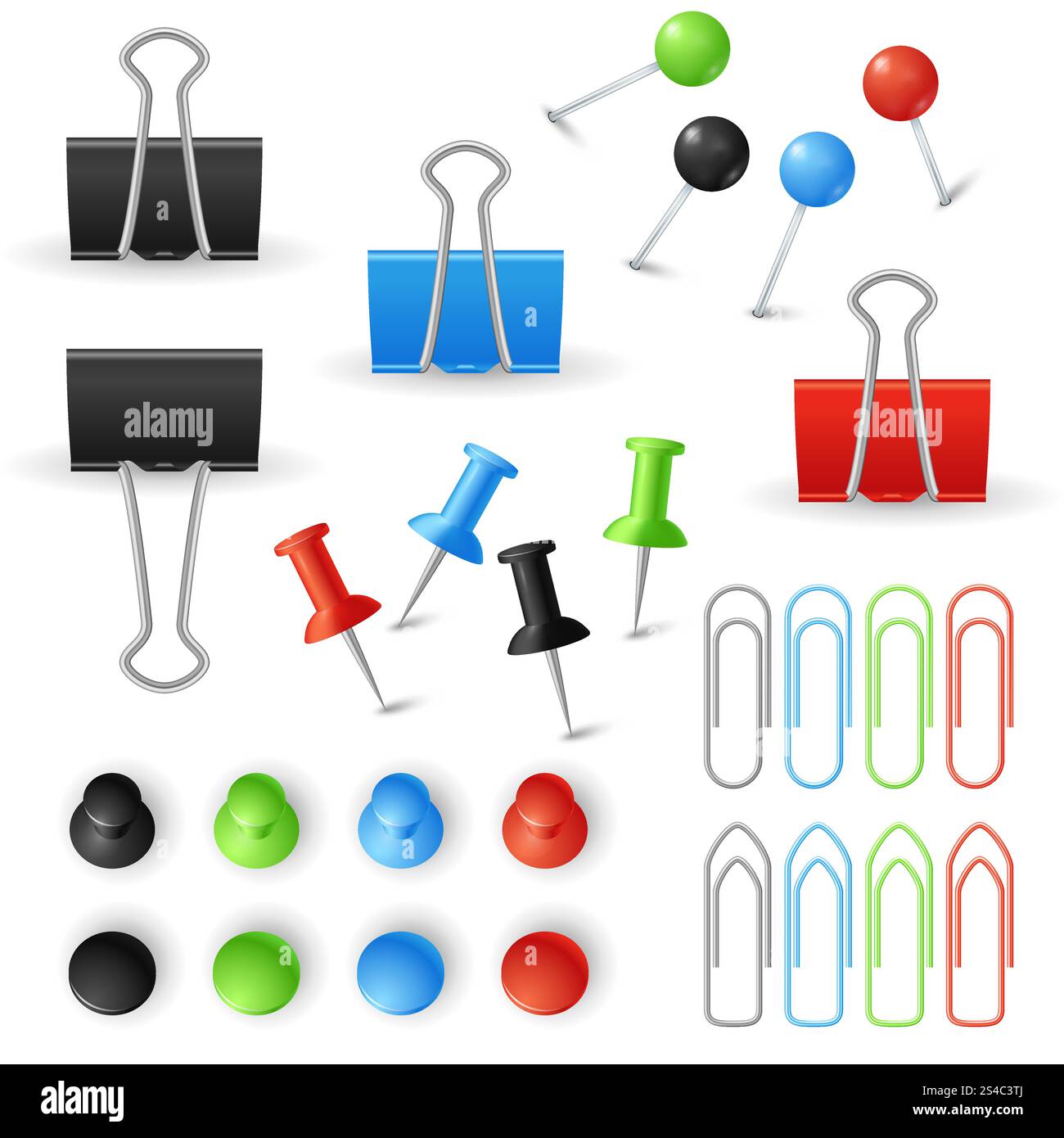 Paper clips, binders and pins vector set. Paper clips, binders and pins ...