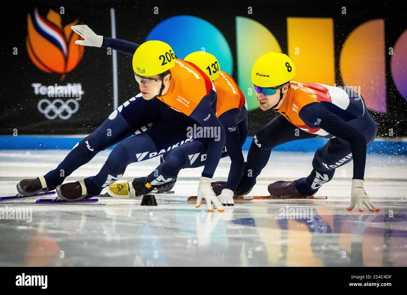 LEEUWARDEN - Kay Huisman (r), Sven Roes and Teun Boer in action at the ...
