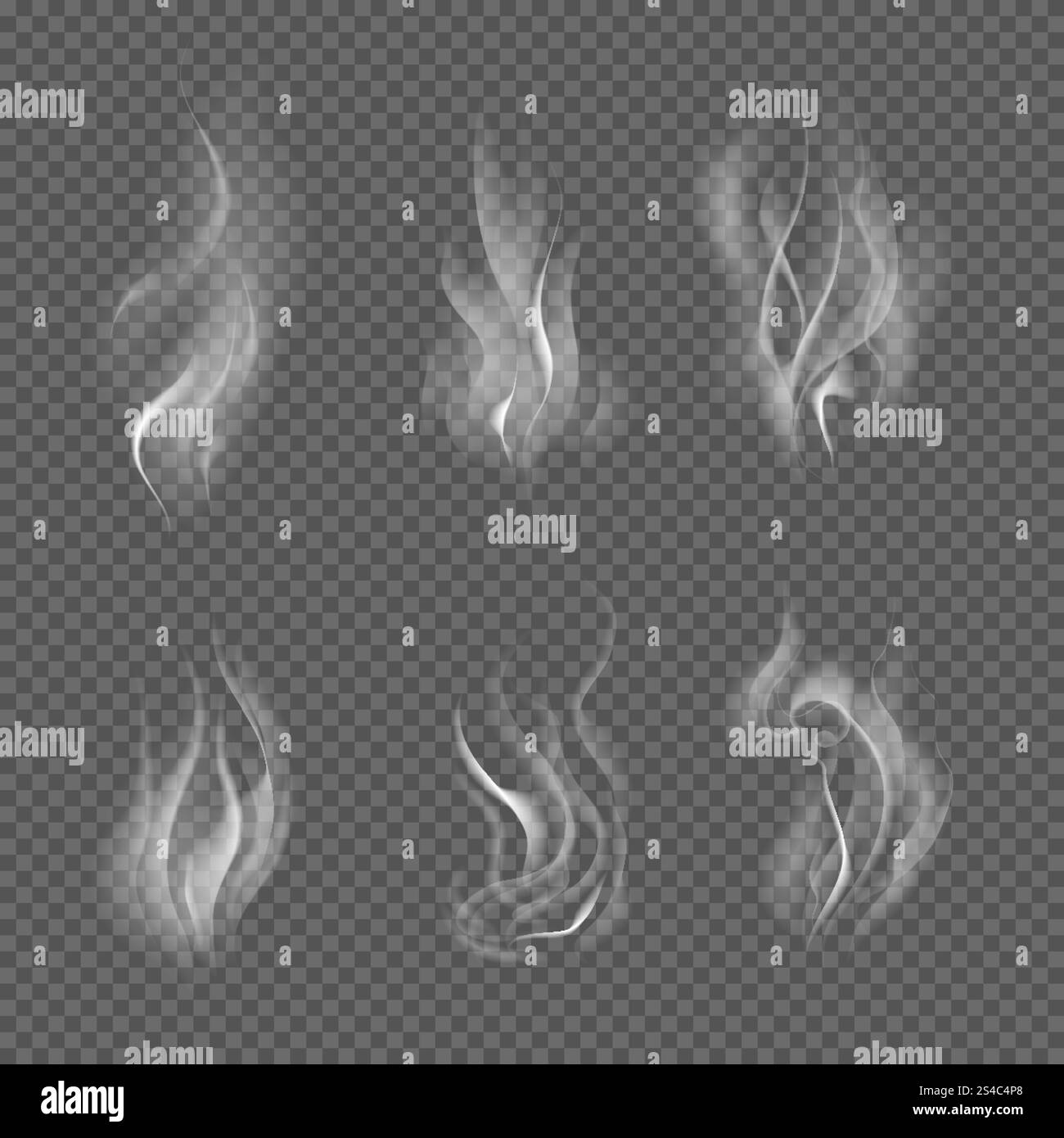 Realistic cigarette smoke waves on transparent checkered background ...