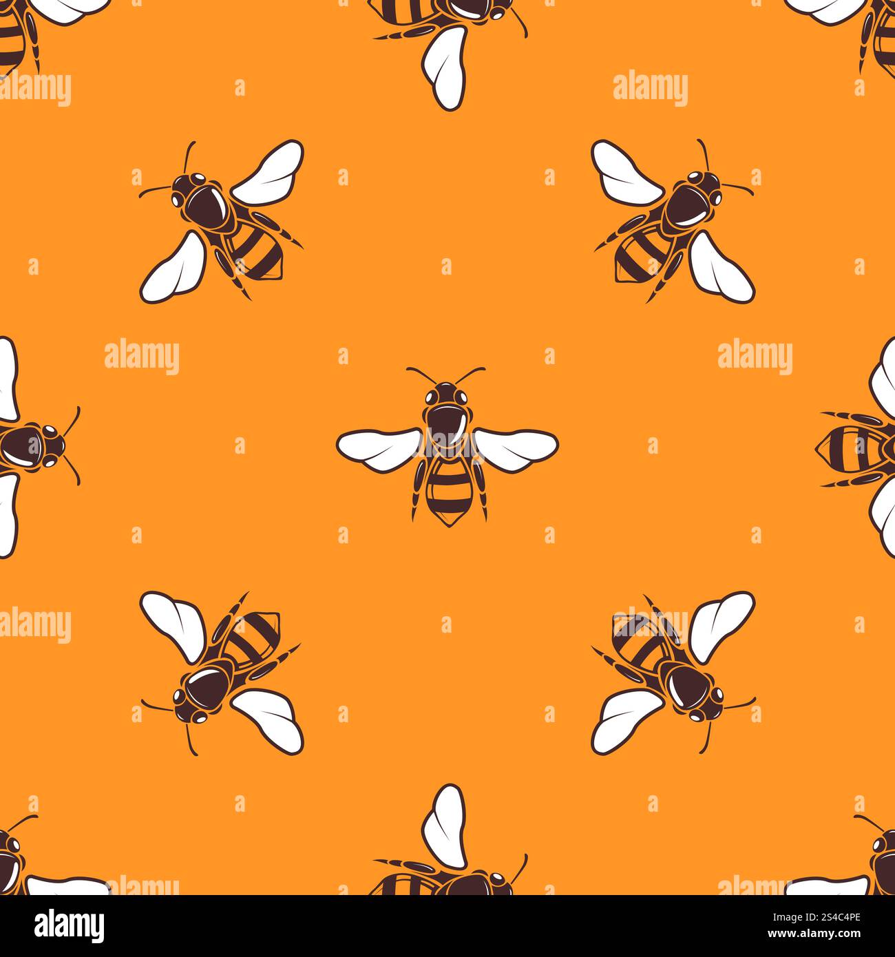 Flying bees vector seamless pattern in bright orange. Flying bees ...