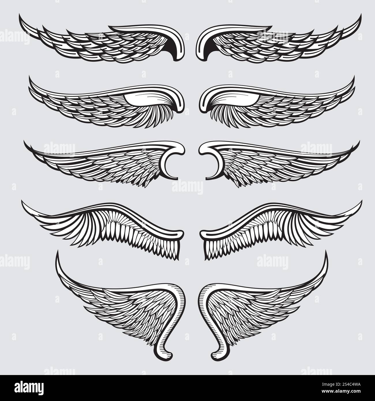 Heraldic bird, angel wings vector set. Heraldic bird, angel wings ...