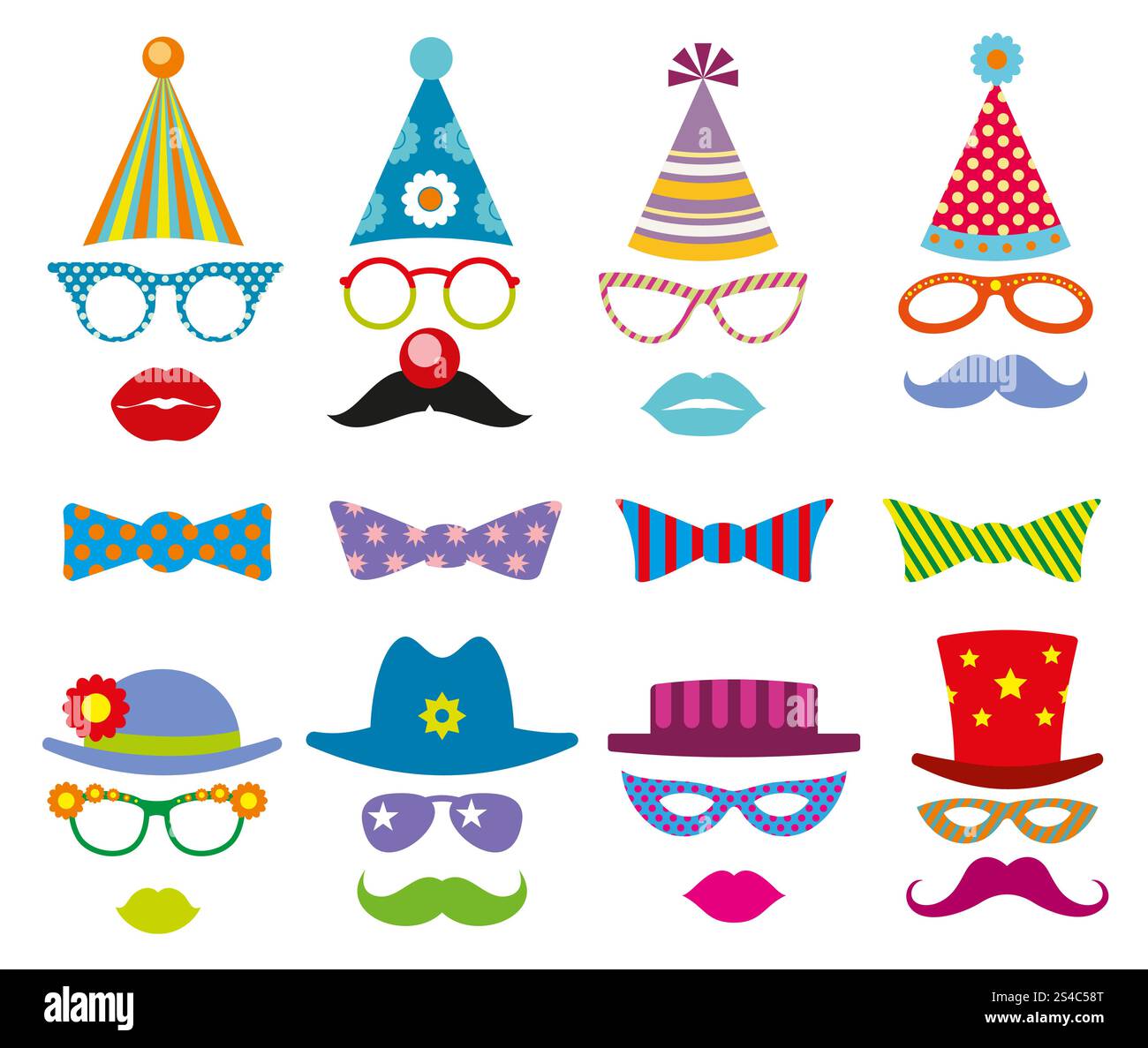 Birthday party photo booth props vector set. Birthday party photo booth ...