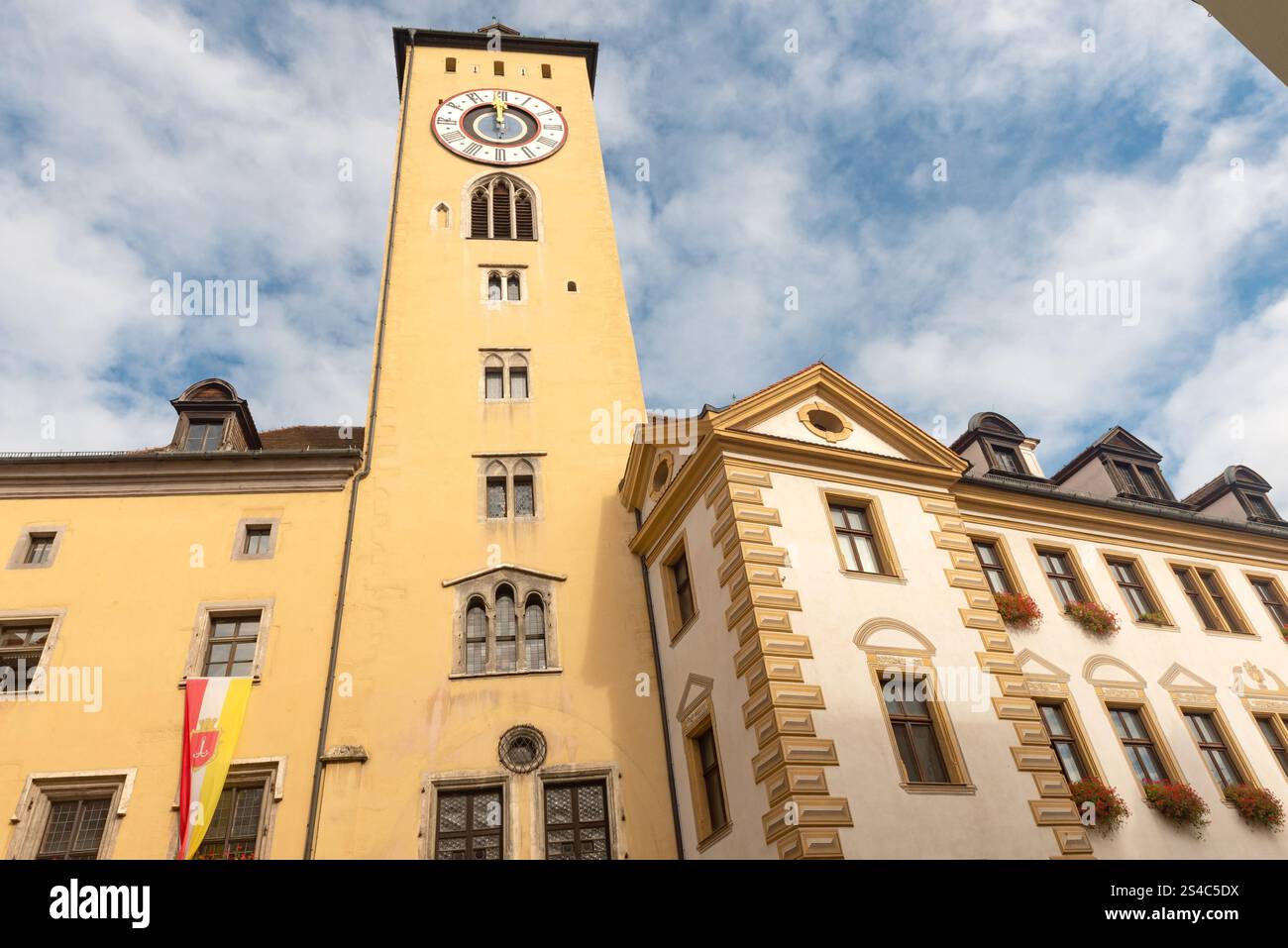 Regensburg clock tower and beautiful medieval architecture of German ...
