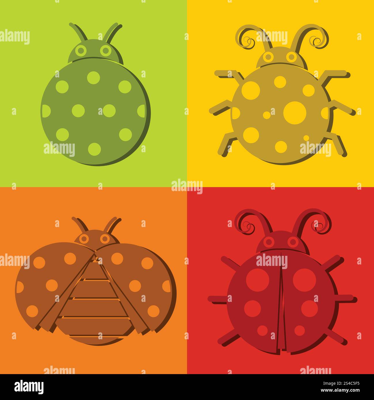 Ladybug icons on color background. Ladybug icons with dark shadow ...