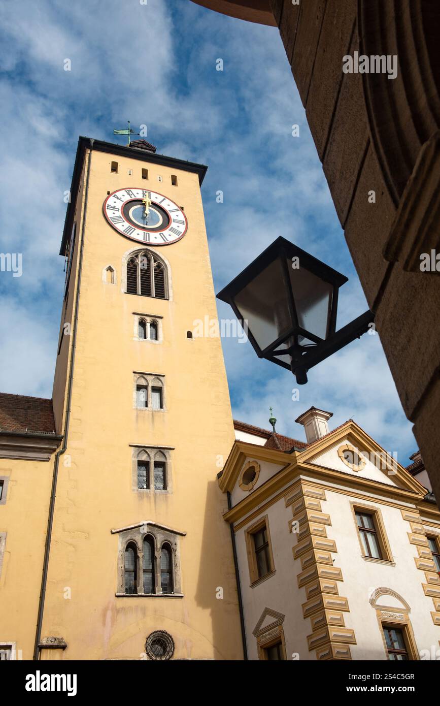 Regensburg clock tower and beautiful medieval architecture of German ...
