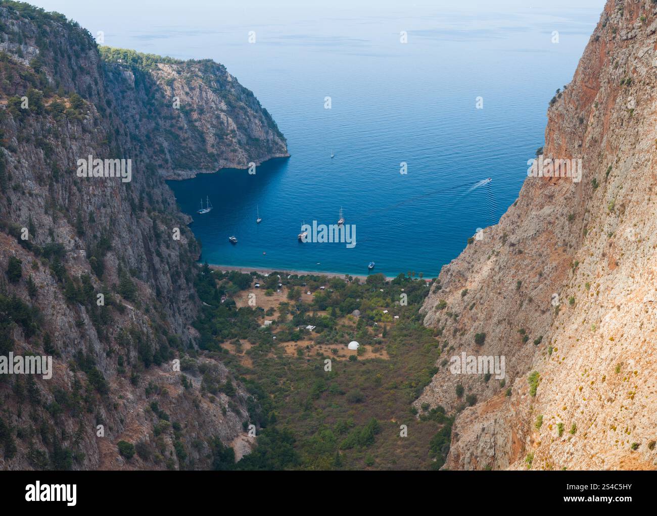 Wide angle view of the Butterfly Valley and the magnificent coast from ...