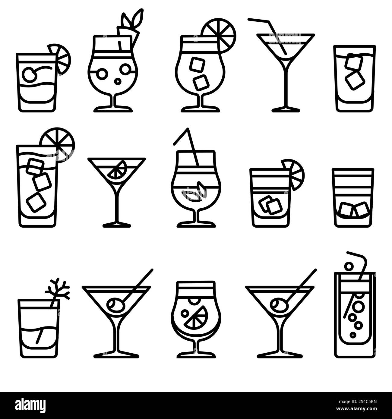 Cocktail line icons. Cocktail thin line icons. Alcohol cocktails drinks ...