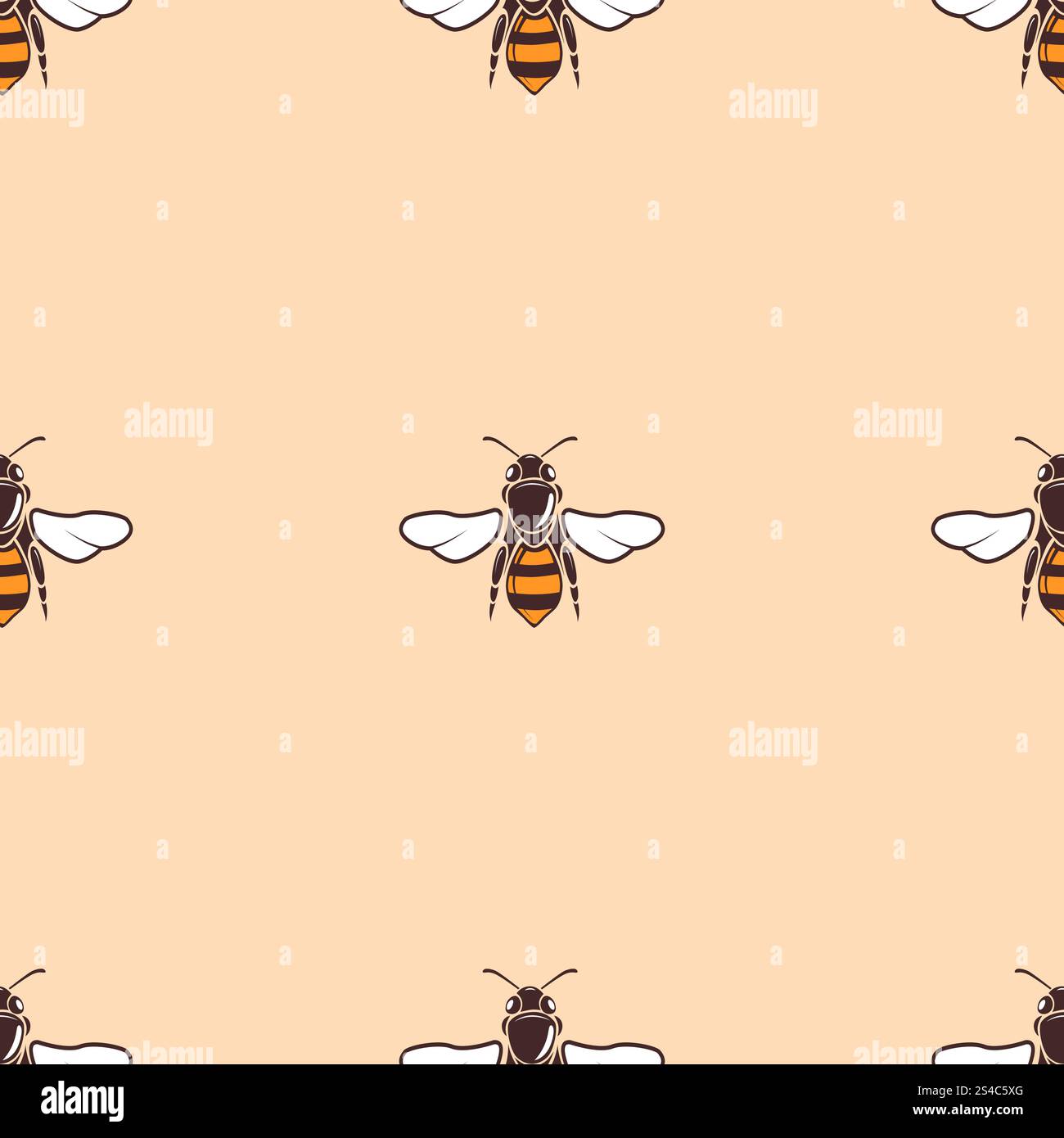 Bees vector seamless background in beige. Bees vector seamless ...