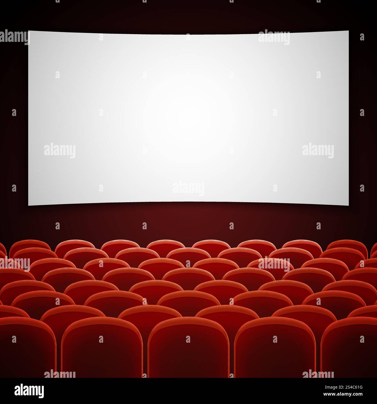 Cinema movie hall with white blank screen. Vector illustration. Cinema ...