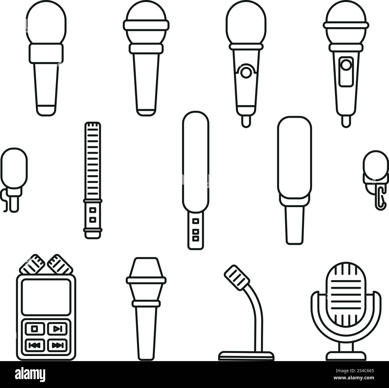 Microphones outline icons. Microphonesline icons. Mic and audio ...