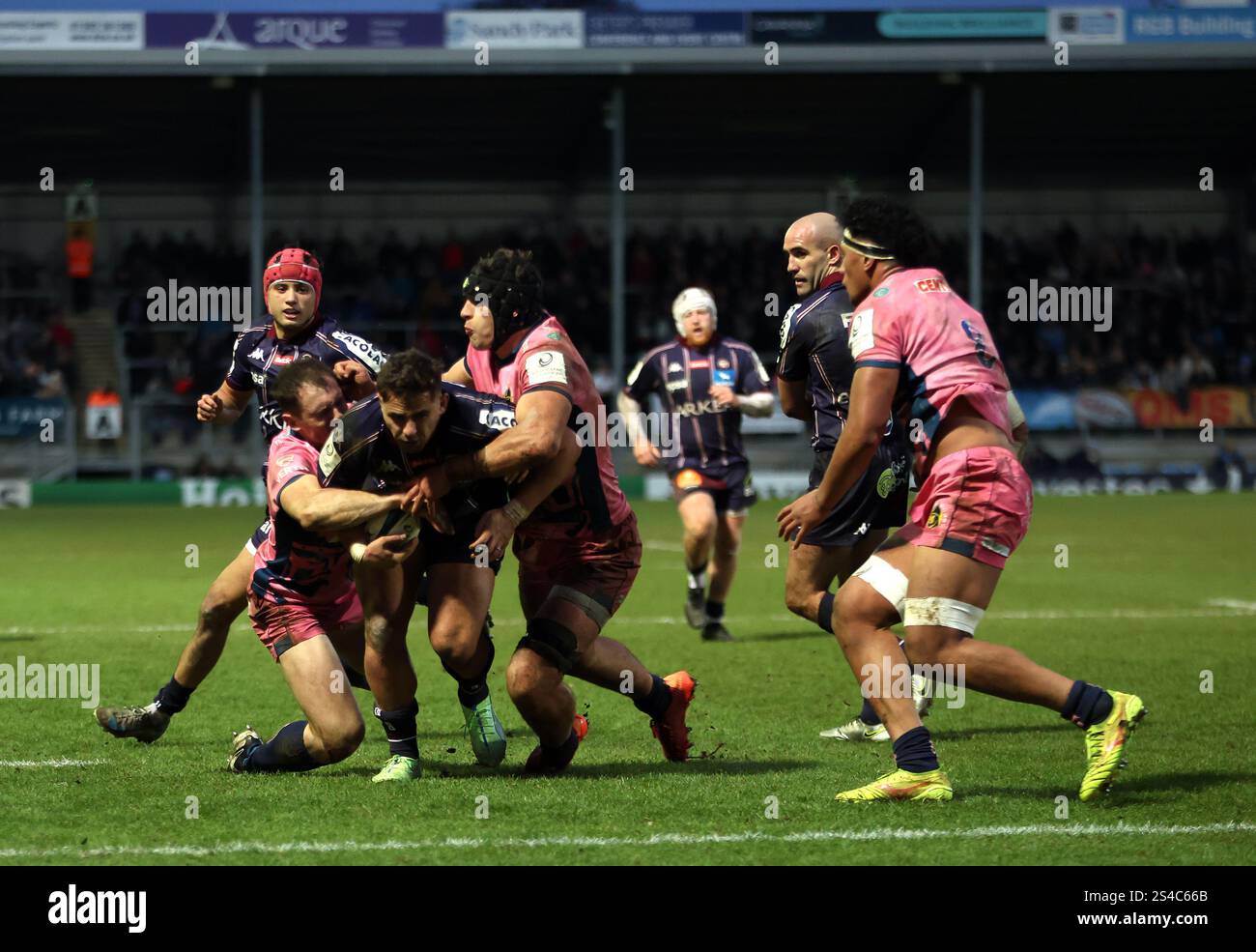 Bordeaux Begles' Rohan Janse van Rensburg gets tackled during the ...