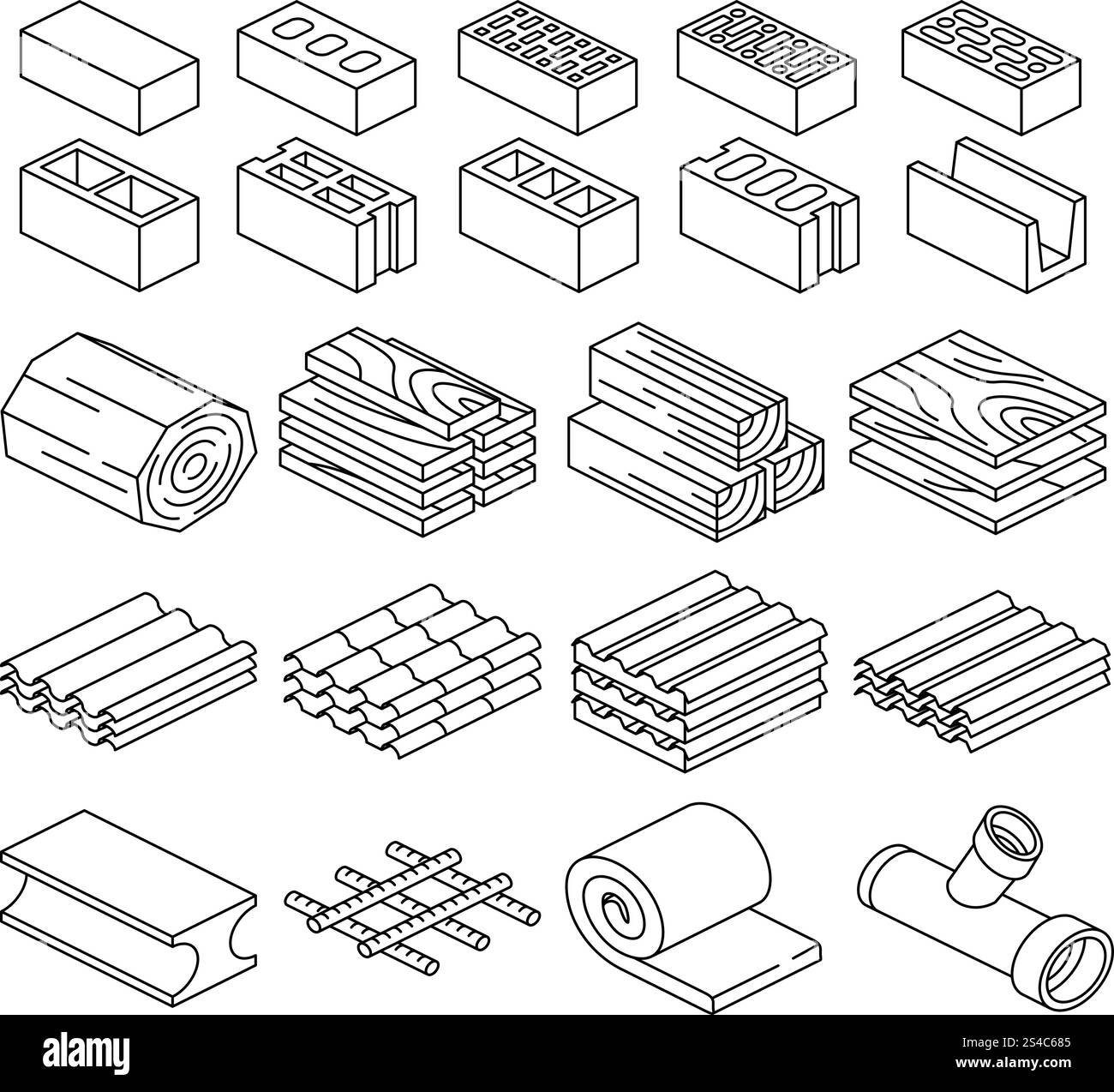 Building construction materials. 3D isometric icons. Building ...